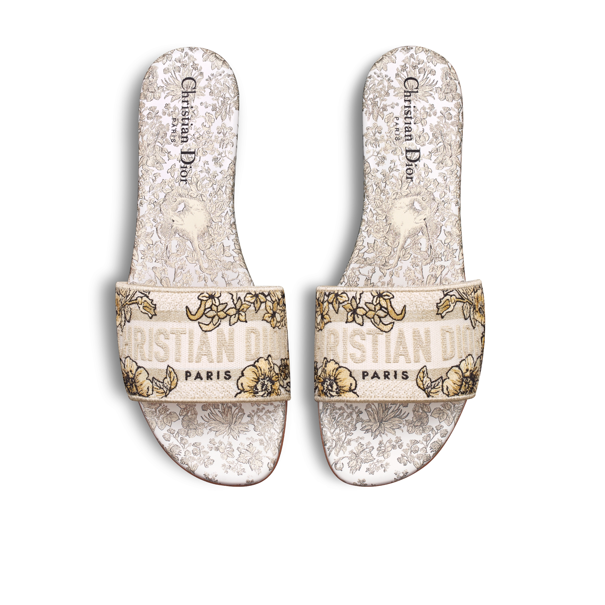 Dway Slide Cotton Embroidered with Metallic Thread and Gold-Tone ...