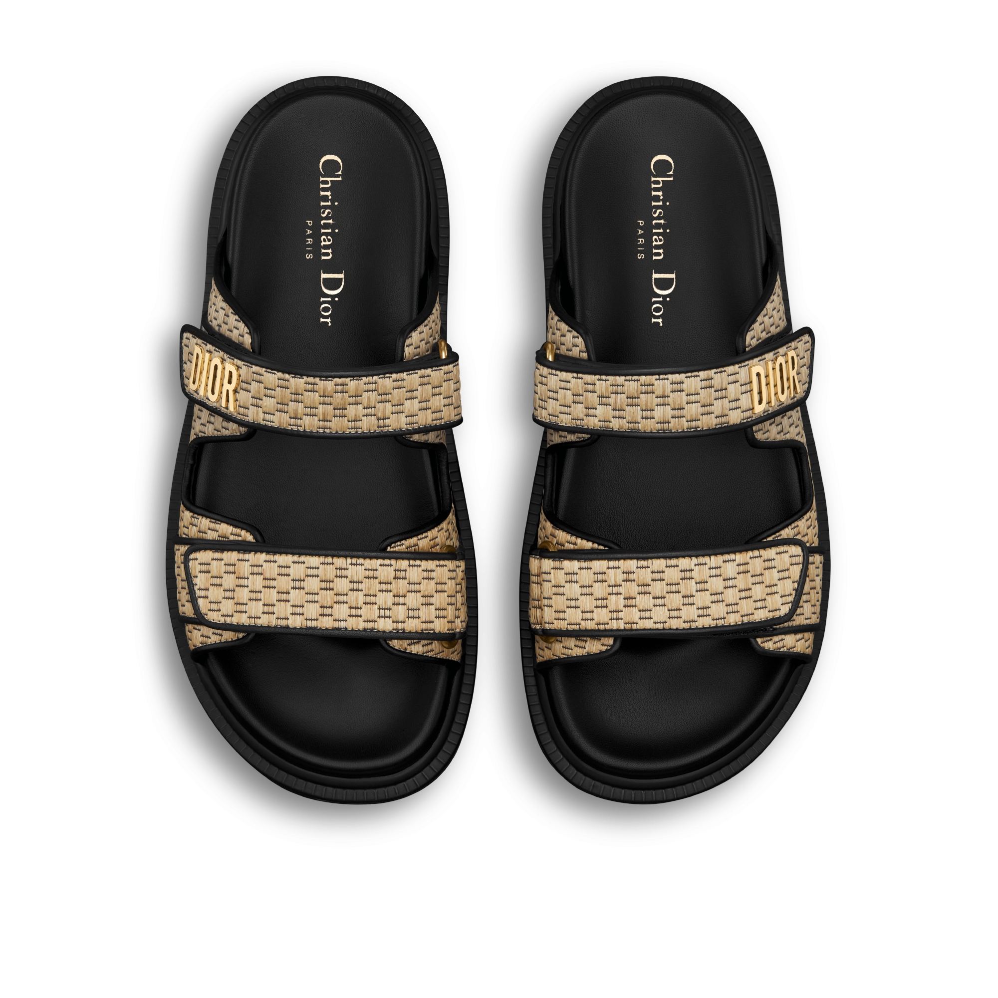 Dioriviera Dioract Slide Natural and Black Textured Raffia | DIOR