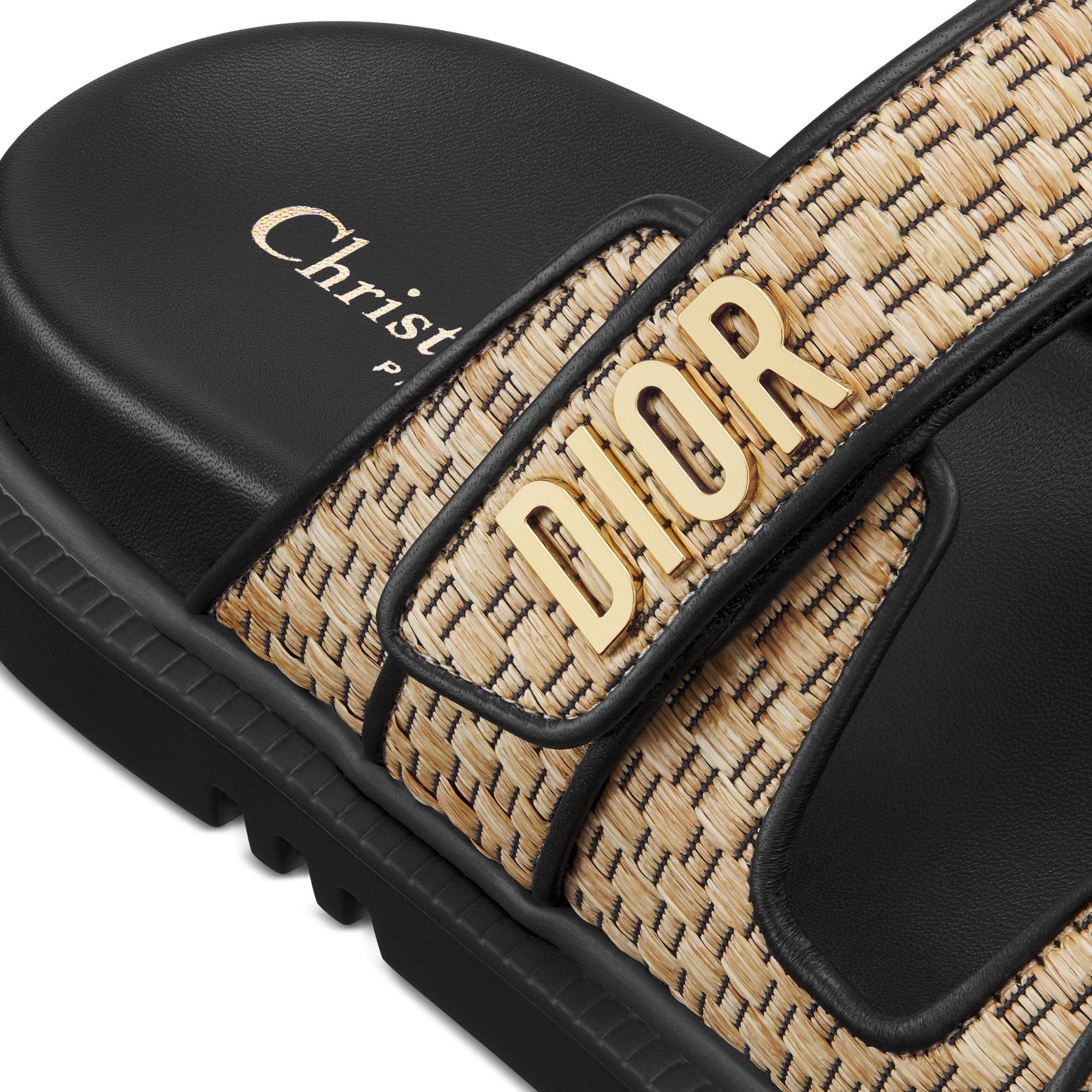 Dioriviera Dioract Slide Natural and Black Textured Raffia | DIOR
