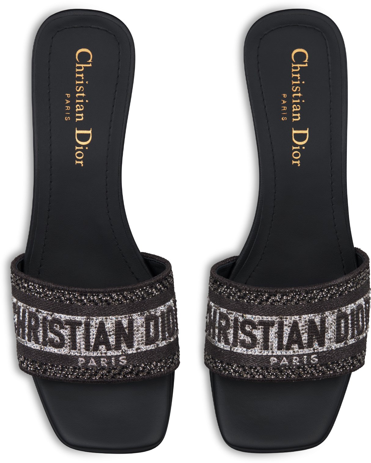 Dway Heeled Slide Black Cotton Embroidered with Metallic Thread and ...