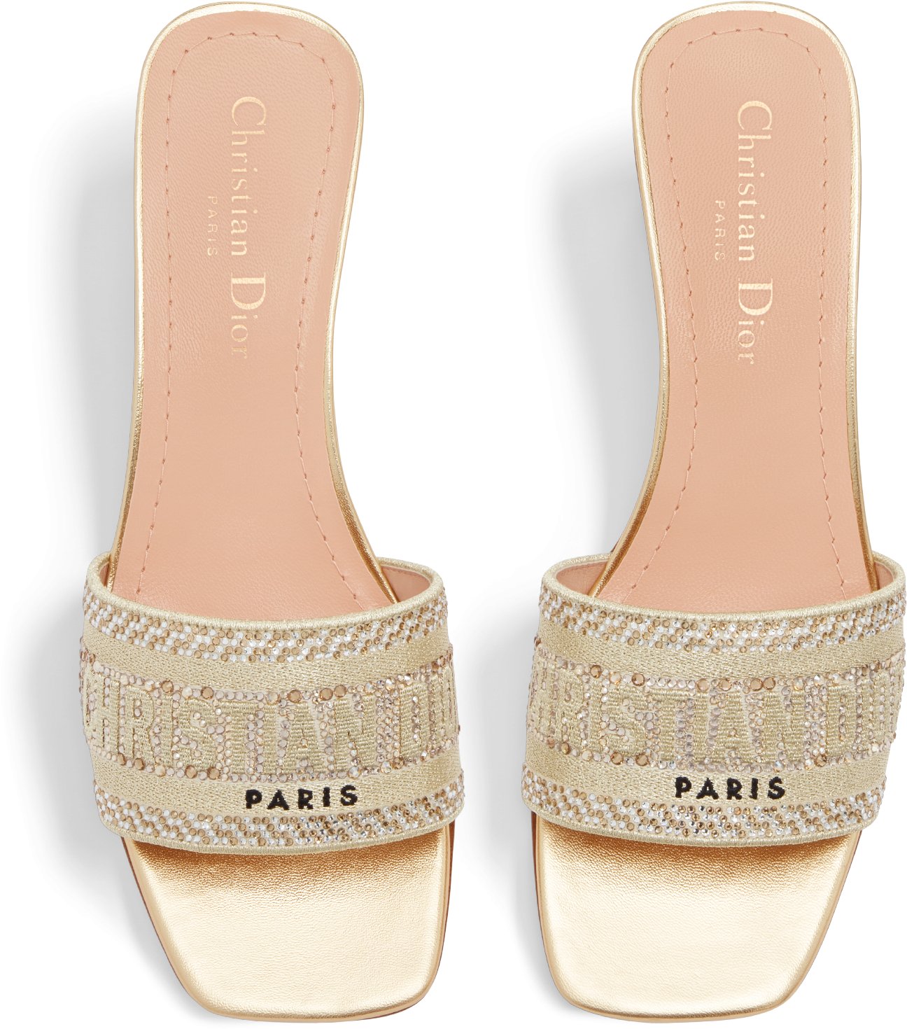 Dway Heeled Slide Gold-Tone Cotton Embroidered with Metallic Thread and ...