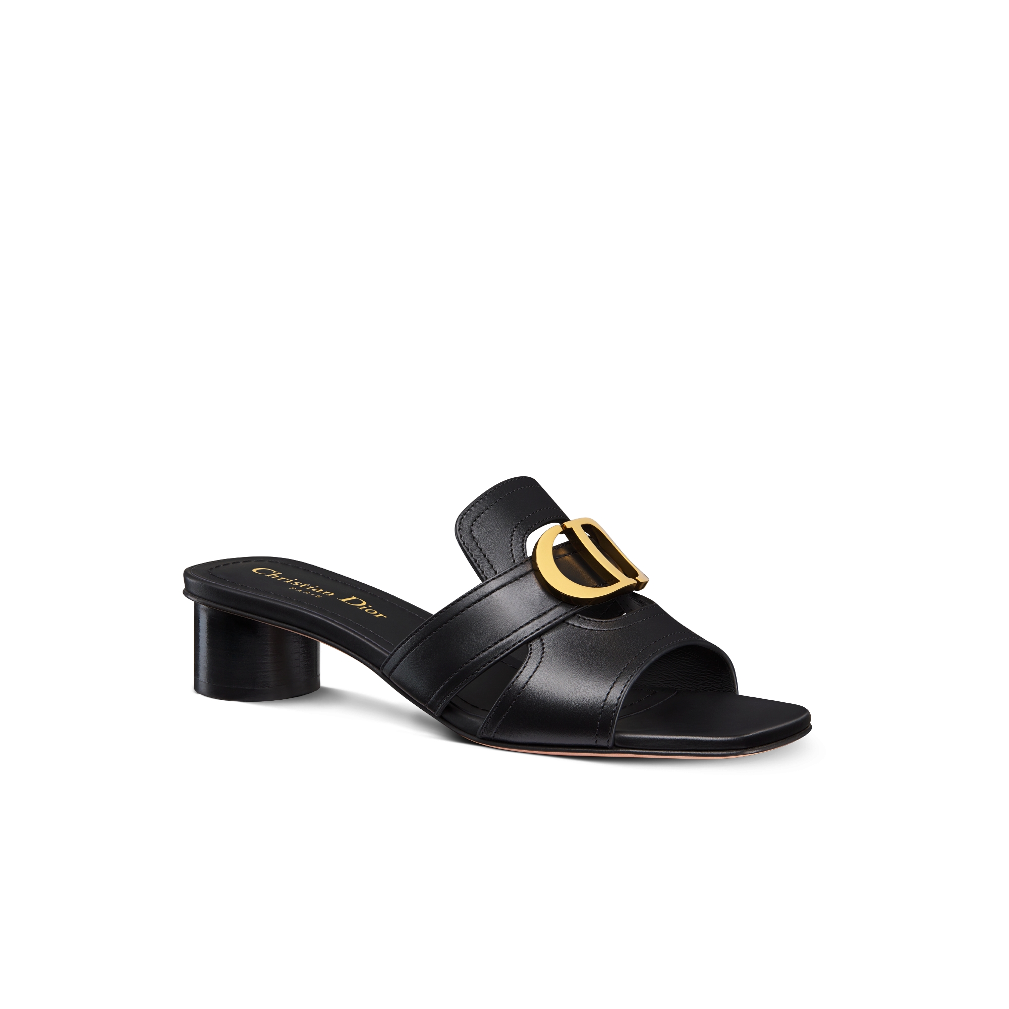 30 Montaigne Slide mit Absatz Kalbsleder in Schwarz | DIOR