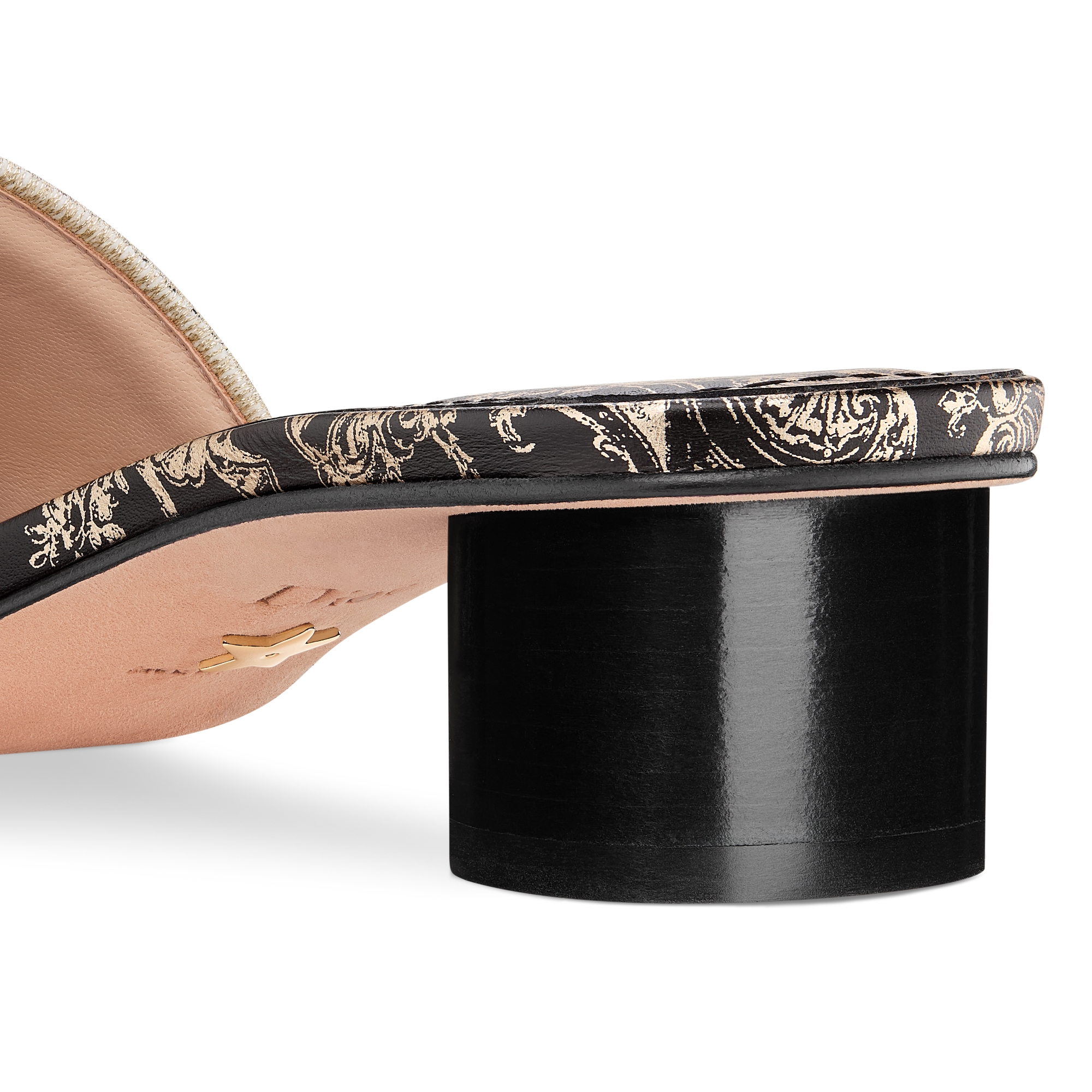 Dway Heeled Slide Cotton Embroidered with Metallic Thread and Black and ...
