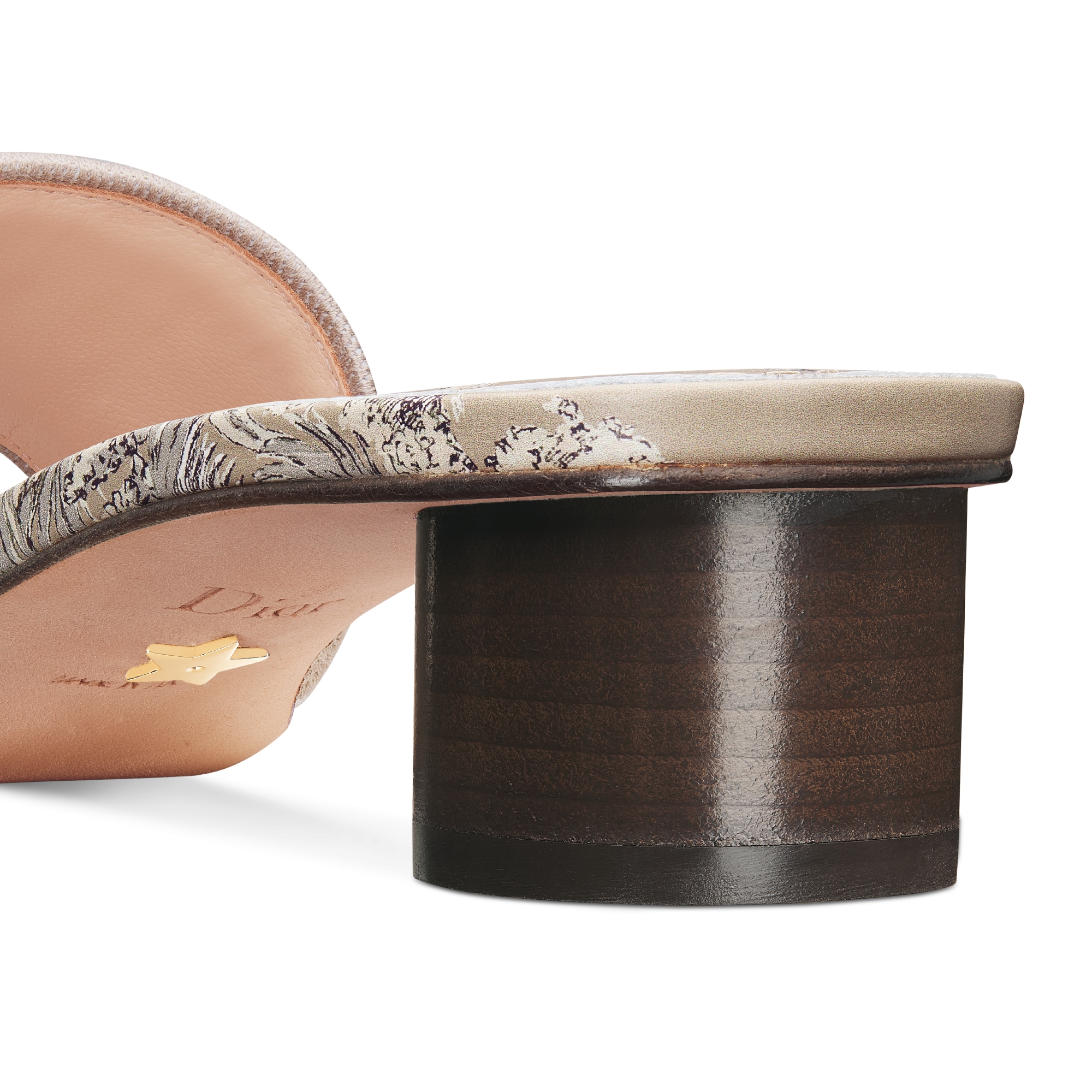 Mule à talon Dway Coton brodé et motif Toile de Jouy Palms beige et ...