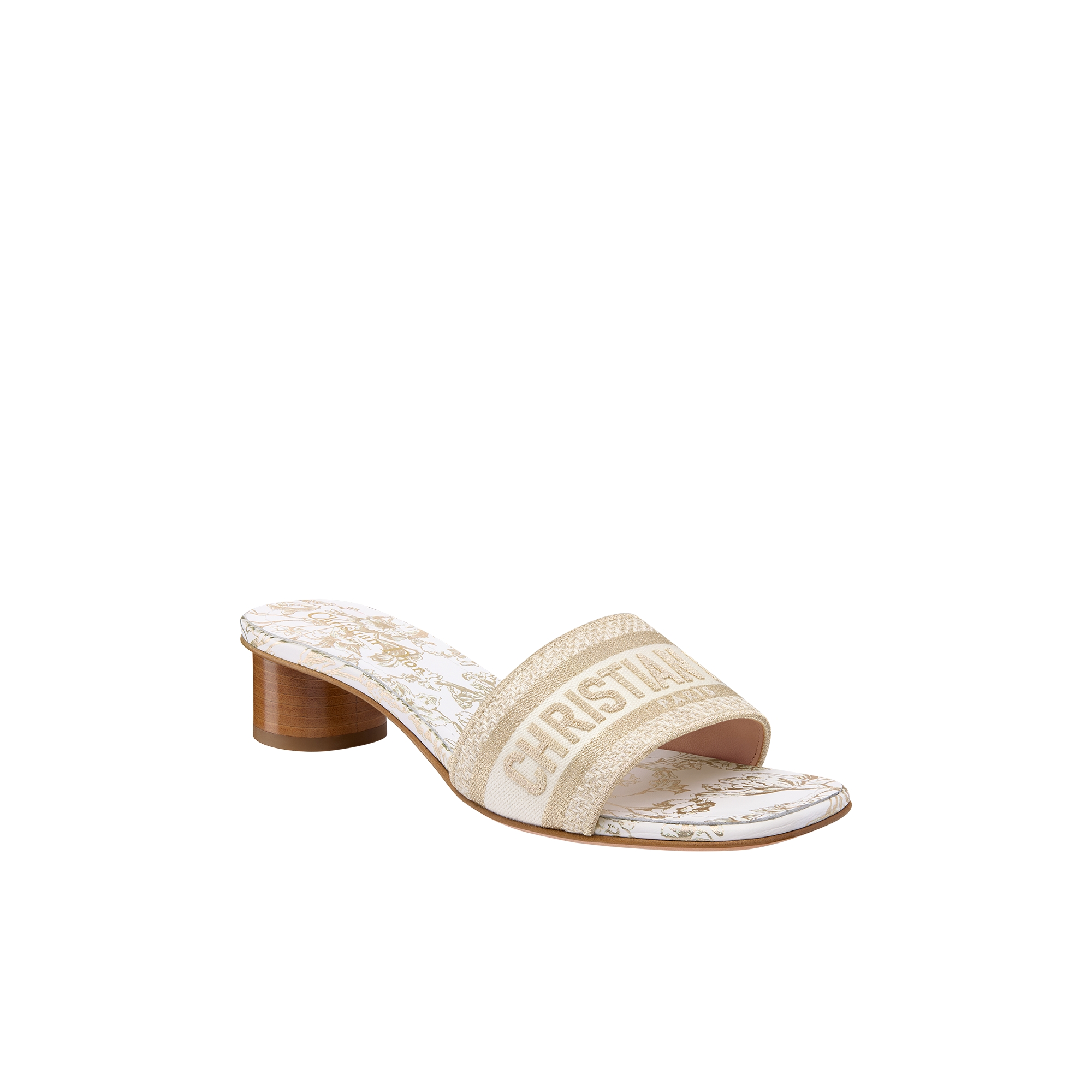 Dway Heeled Slide Cotton Embroidered with Metallic Thread and White and ...