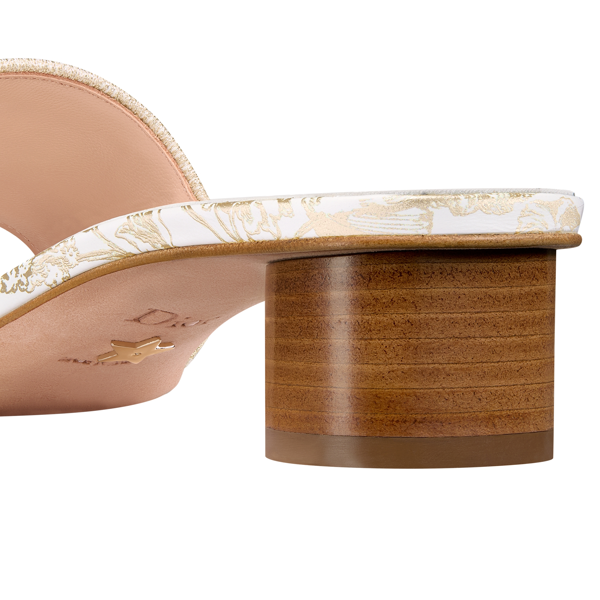 Dway Heeled Slide Cotton Embroidered with Metallic Thread and White and ...