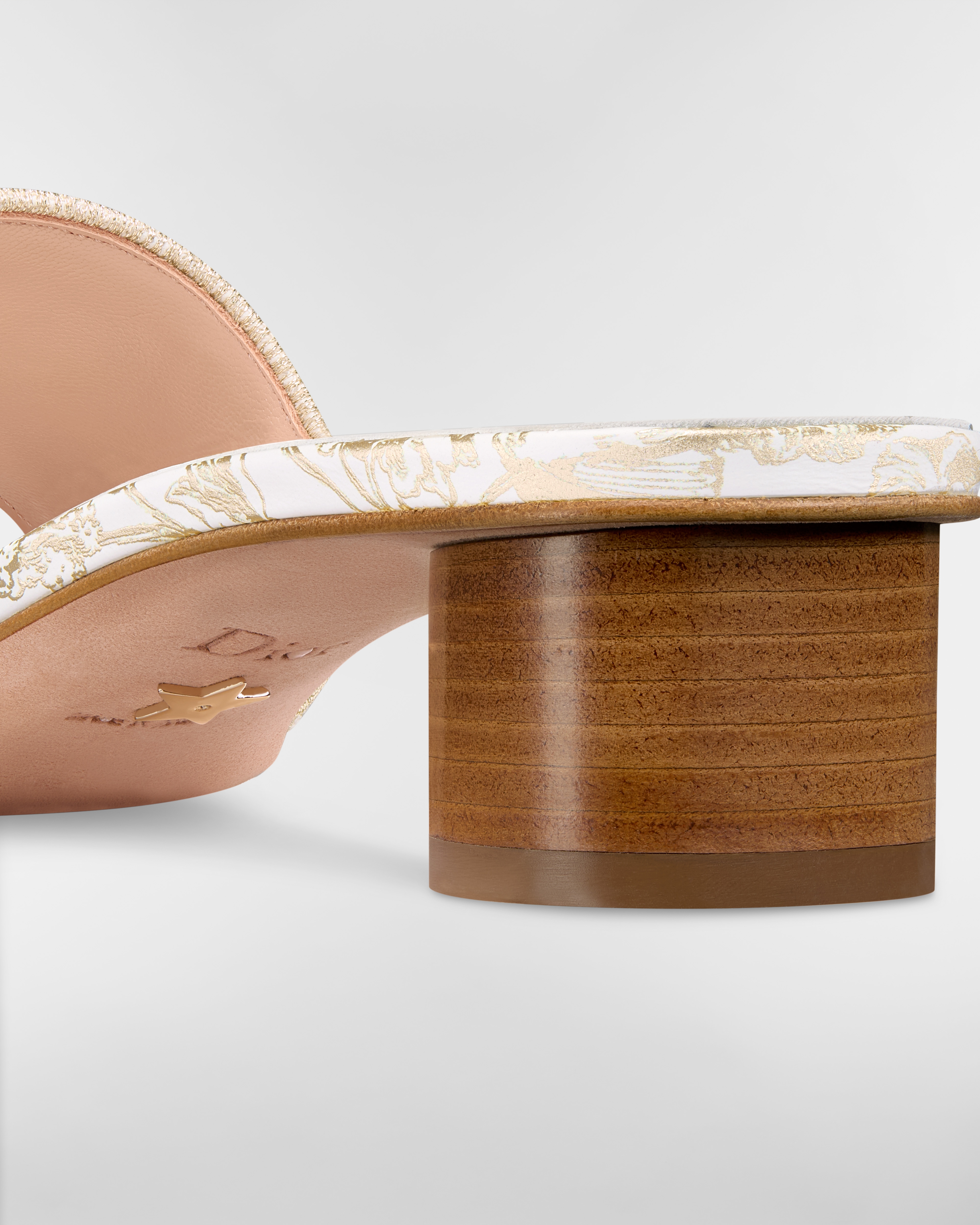 Dway Heeled Slide Cotton Embroidered with Metallic Thread and White and ...