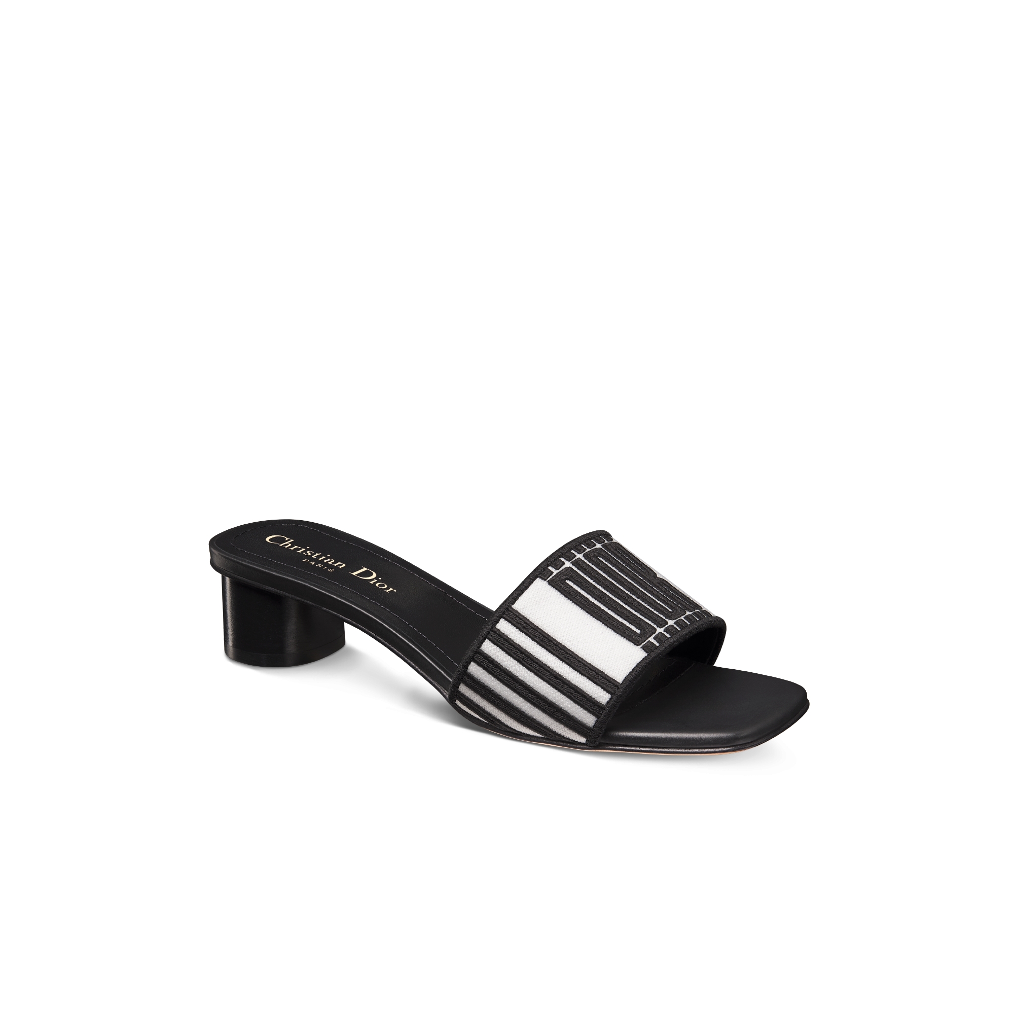 Dway 뮬 힐 블랙 & 화이트 Dior Graphique 모티브 자수 코튼 | DIOR