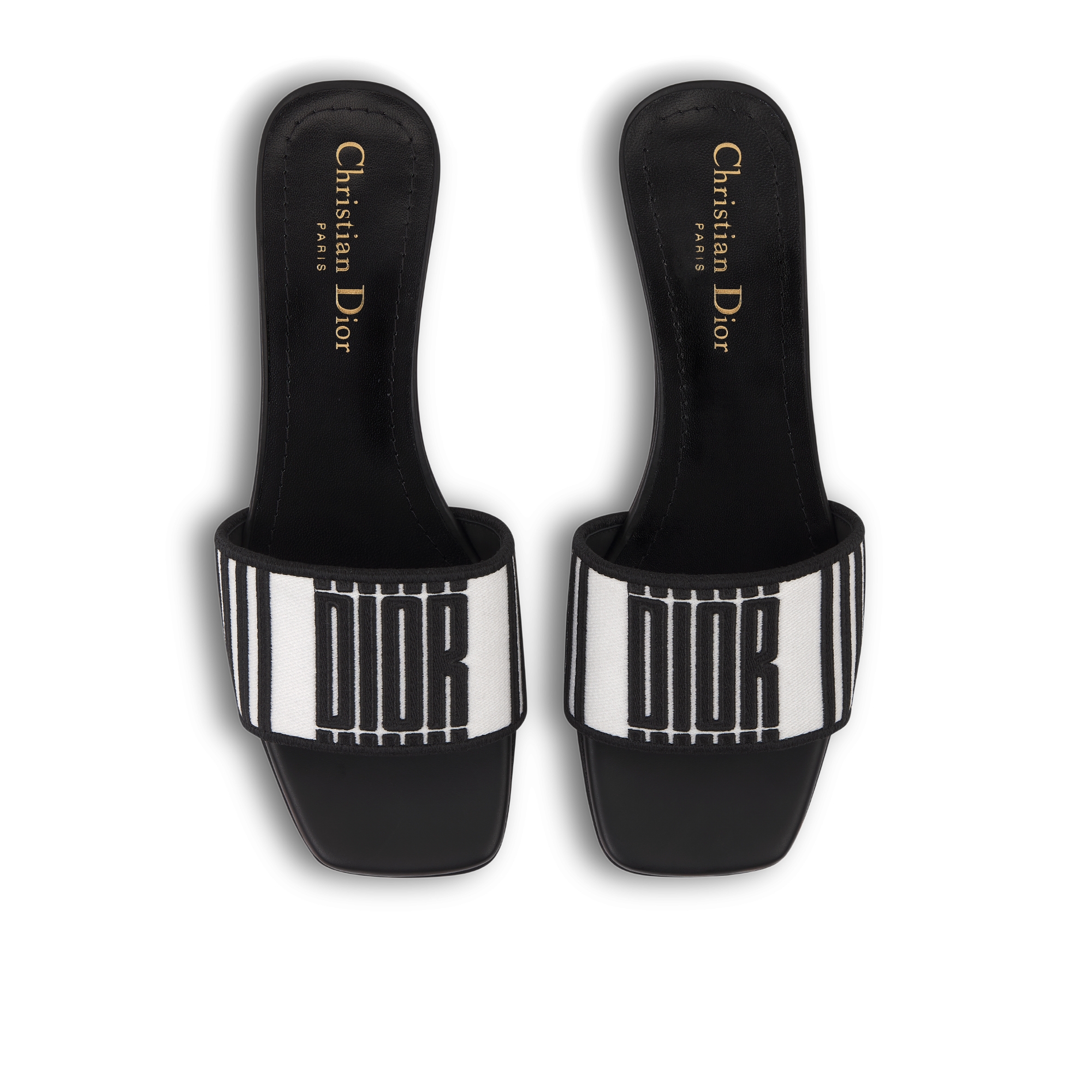 Dway 뮬 힐 블랙 & 화이트 Dior Graphique 모티브 자수 코튼 | DIOR