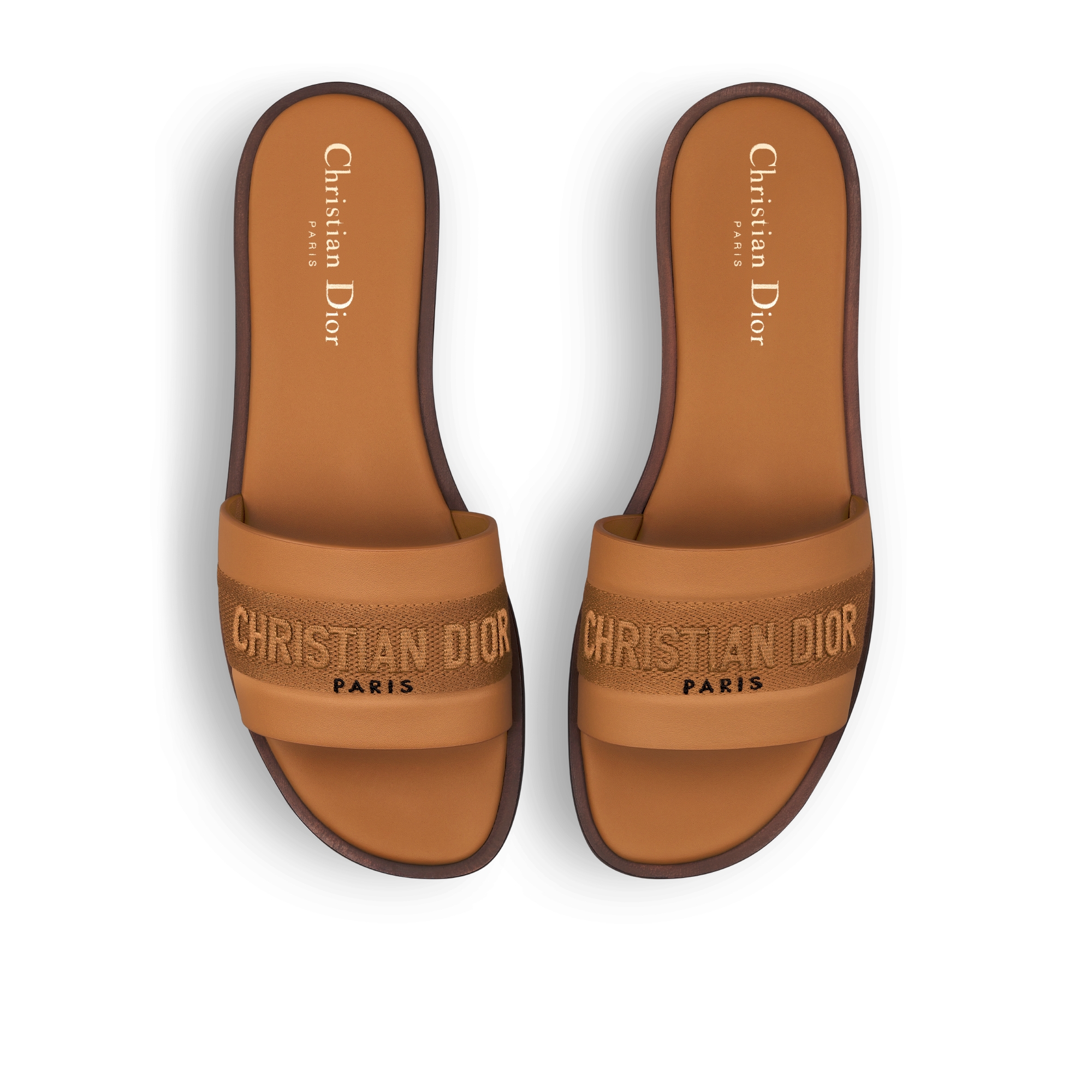Dway Slide Camel Calfskin and Embroidered Cotton | DIOR