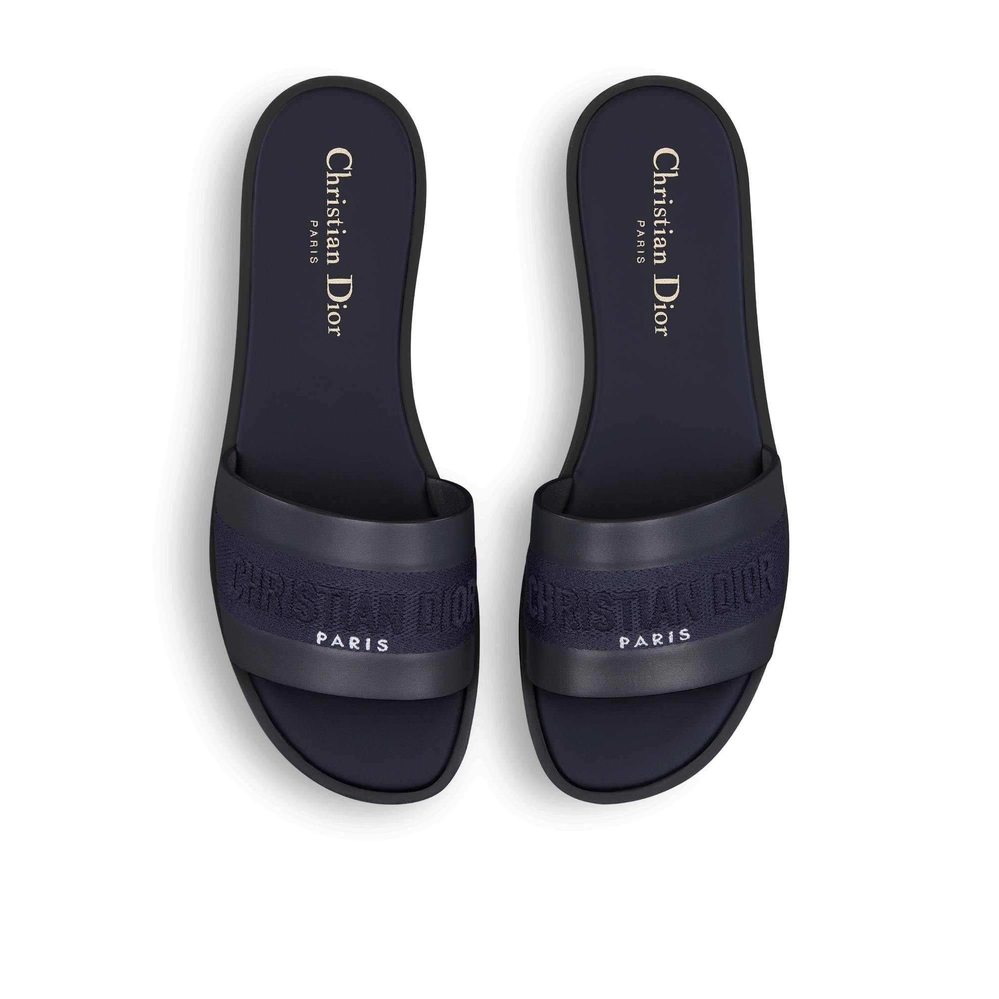 Dway Slide Deep Blue Calfskin and Embroidered Cotton | DIOR