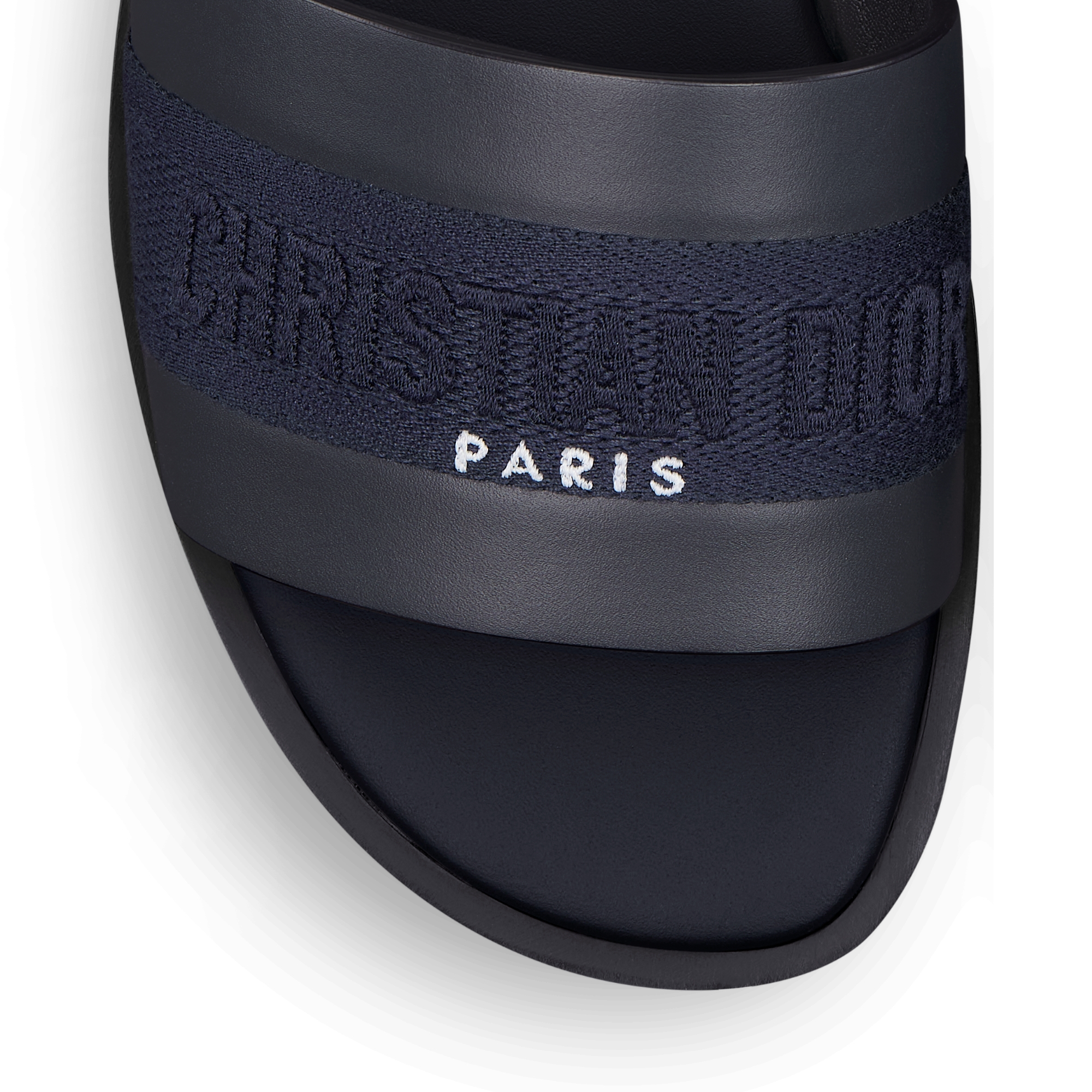 Dway Slide Deep Blue Calfskin and Embroidered Cotton | DIOR
