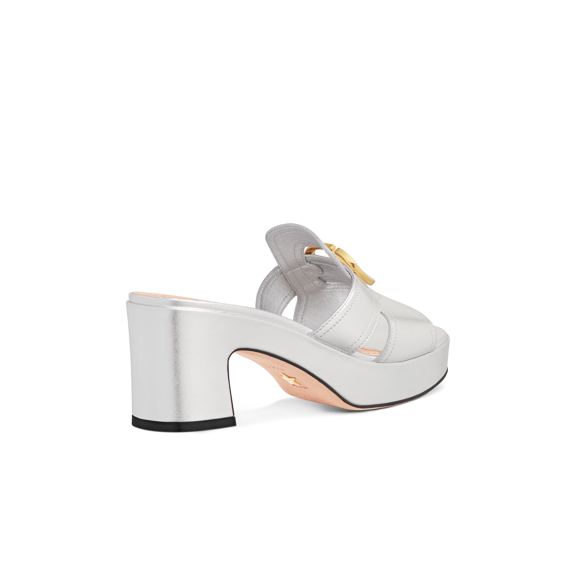 Dior Or 30 Montaigne Platform Slide Silver-Tone Laminated Calfskin | DIOR