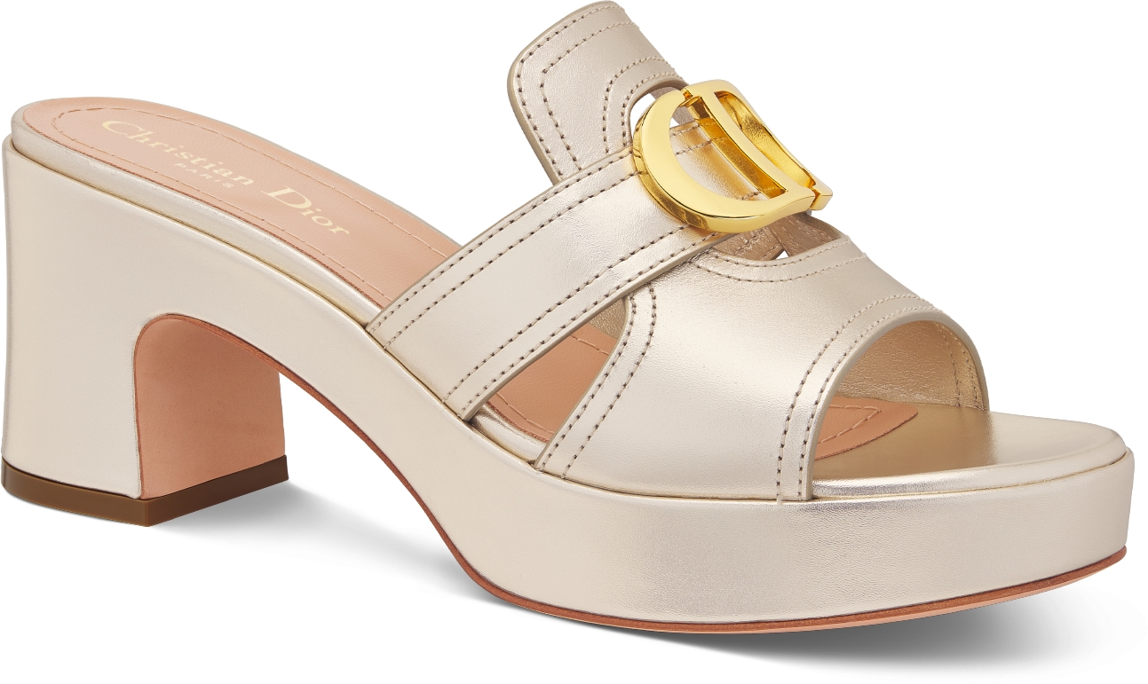 Sandalo con plateau 30 Montaigne Dior Or Pelle di vitello laminata ...