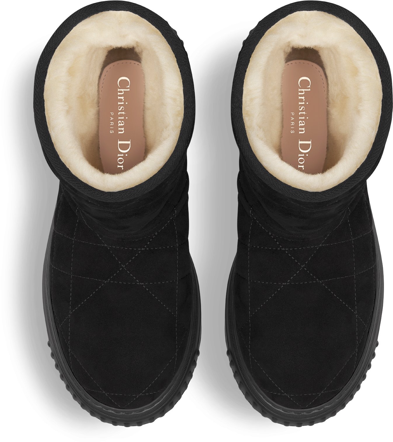 Dior Frost Ankle Boot Black Cannage Suede and Ecru Lambskin Shearling ...