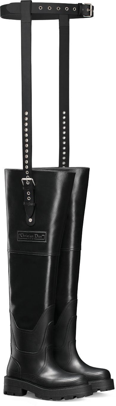 D-Scots Thigh Boot with Belt Black Calfskin | DIOR