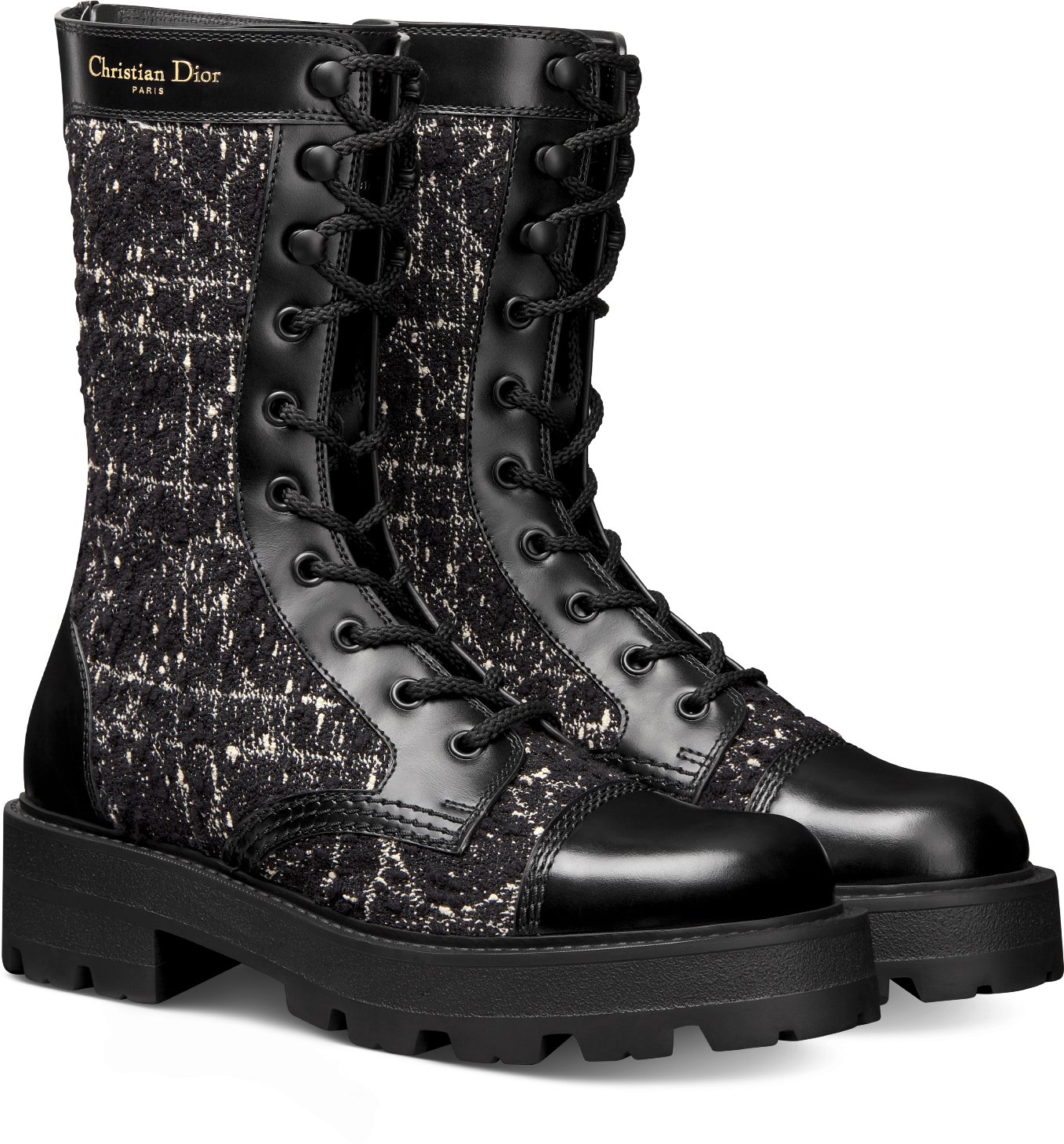 D-Unit Ankle Boot Black Calfskin with Beige and Black Cannage Tweed | DIOR