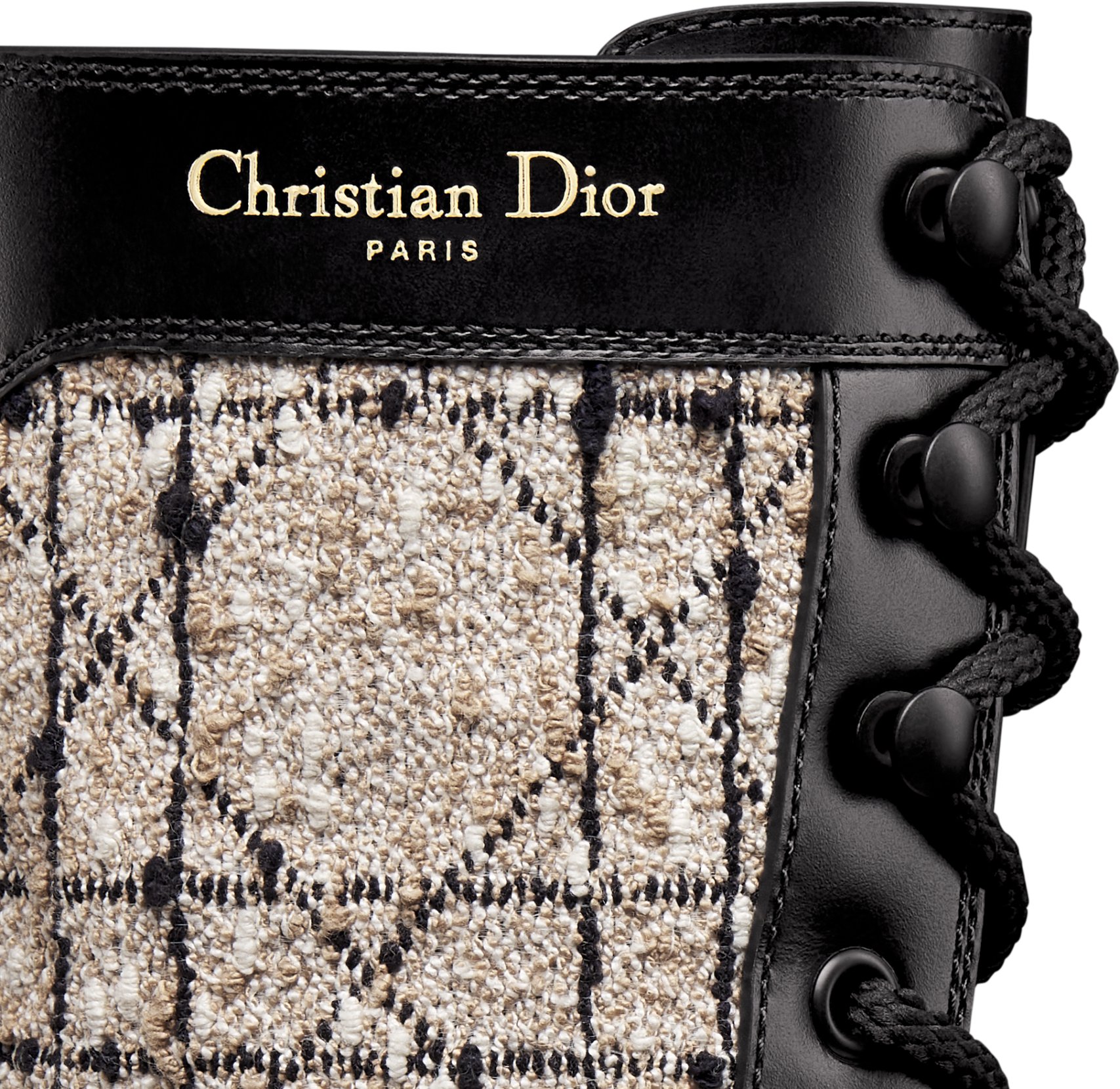 D-Unit Ankle Boot Black Calfskin with Beige and Black Cannage Tweed | DIOR