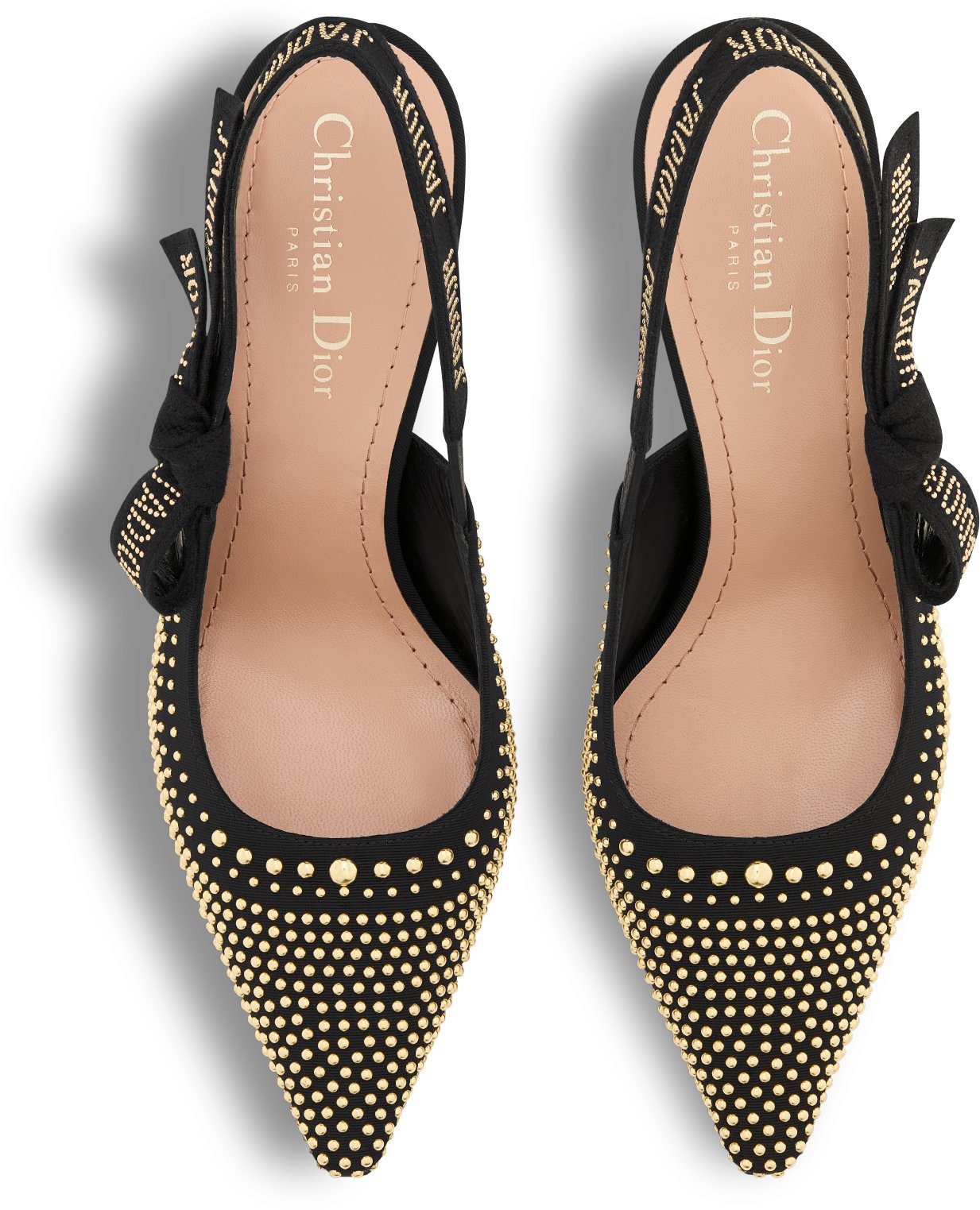 J'Adior-slingback pump Zwart ripslint en goudkleurige studs | DIOR