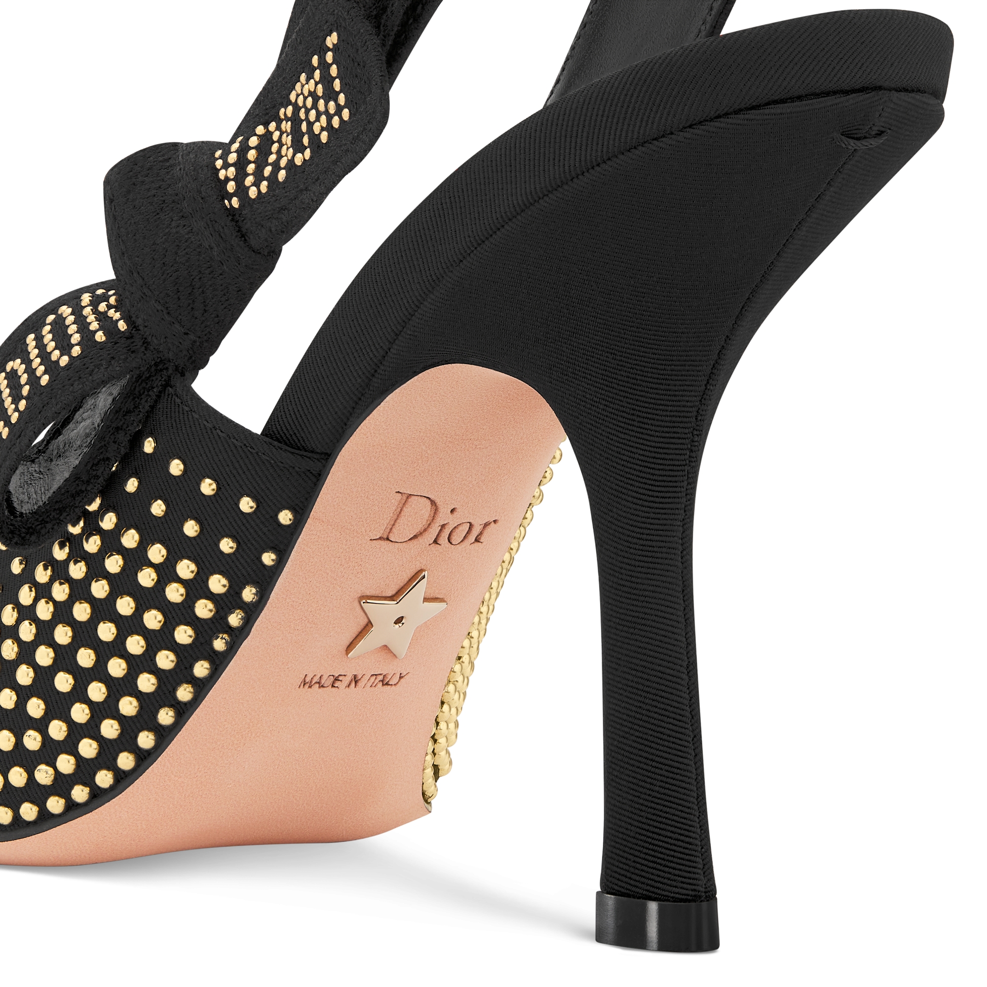 J'Adior Slingback-Pumps Ripsband in Schwarz und Nieten mit Gold-Finish ...