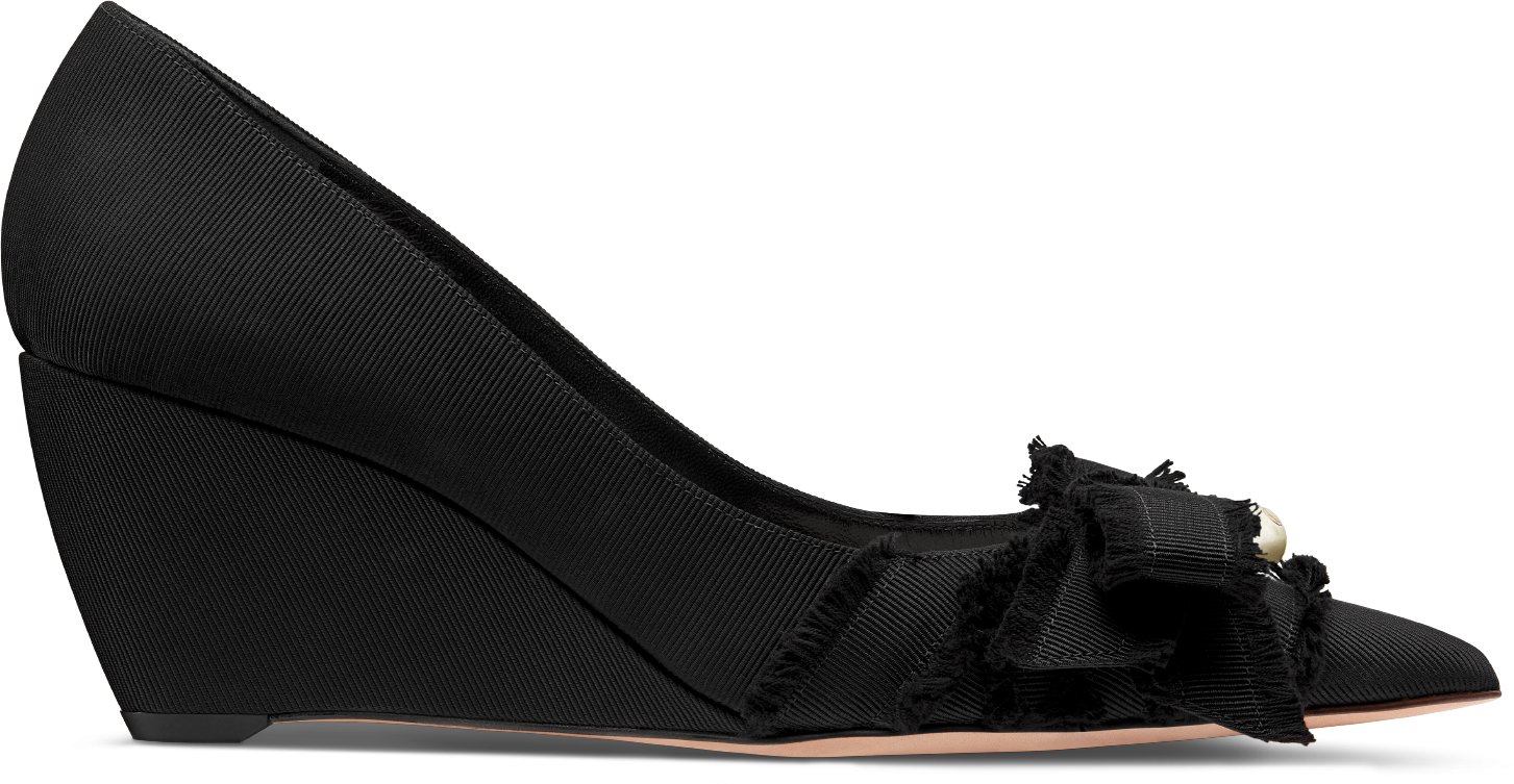 Ballerina décolleté con zeppa Adiorable Gros-grain sfrangiato nero | DIOR