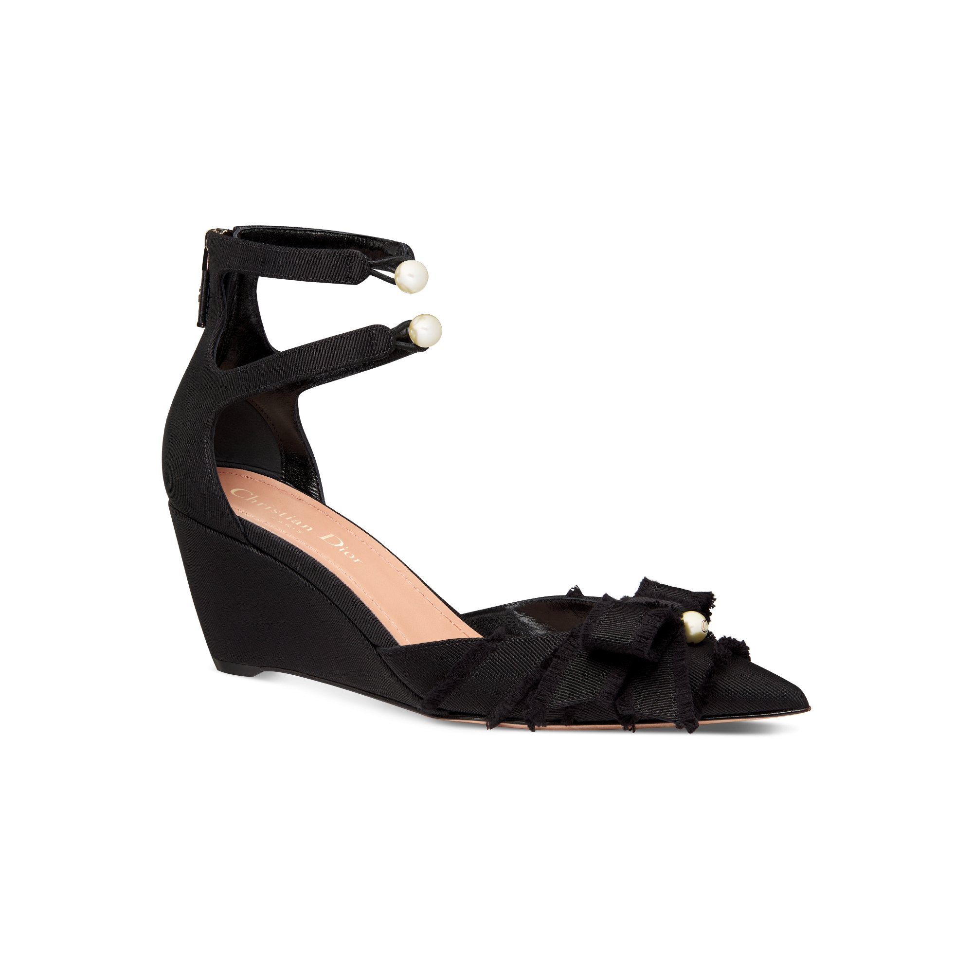 Adiorable Wedge Pump Black Fringed Grosgrain | DIOR