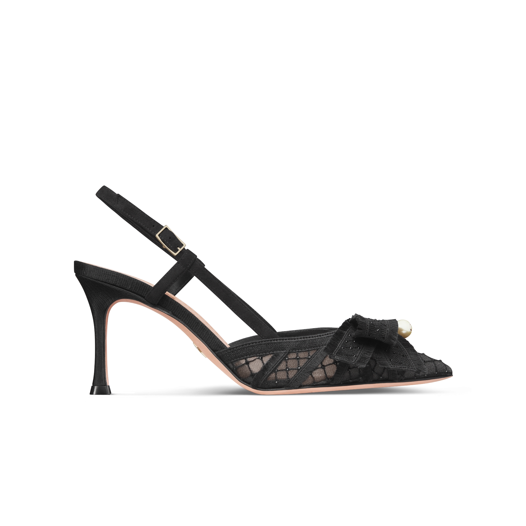 Adiorable Slingback Pump Transparent Mesh Embroidered with Black Cotton ...