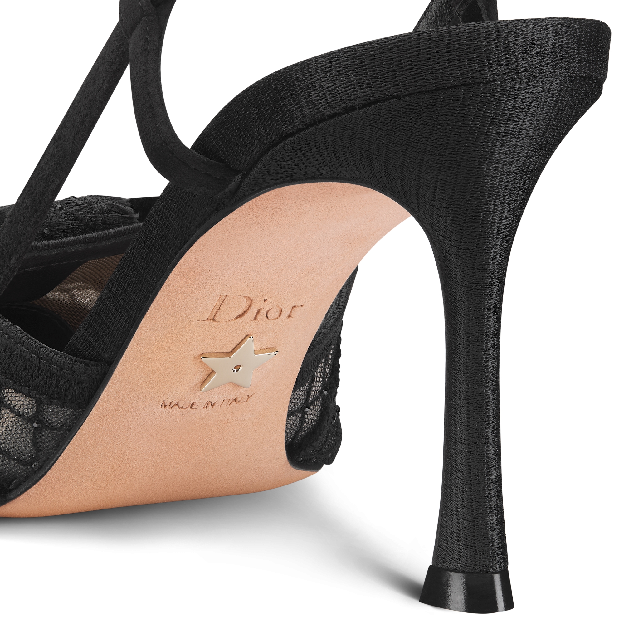 Adiorable Slingback Pump Transparent Mesh Embroidered with Black Cotton ...