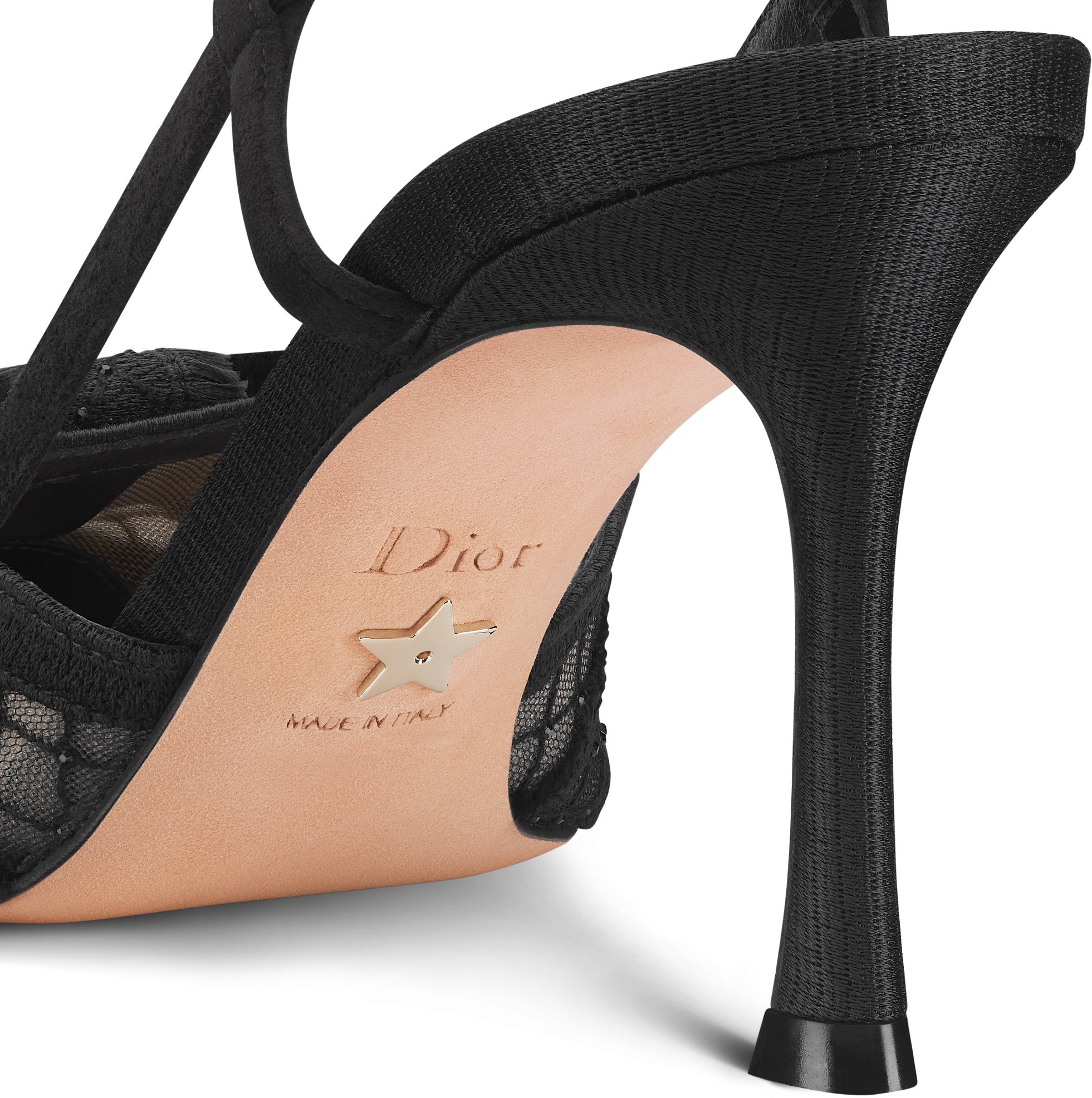 Adiorable Slingback Pump Transparent Mesh Embroidered with Black Cotton ...