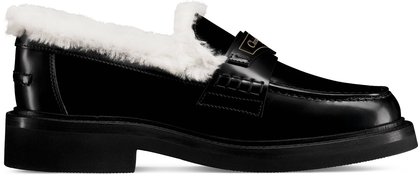 Dior Boy Loafer Black Calfskin and White Shearling | DIOR