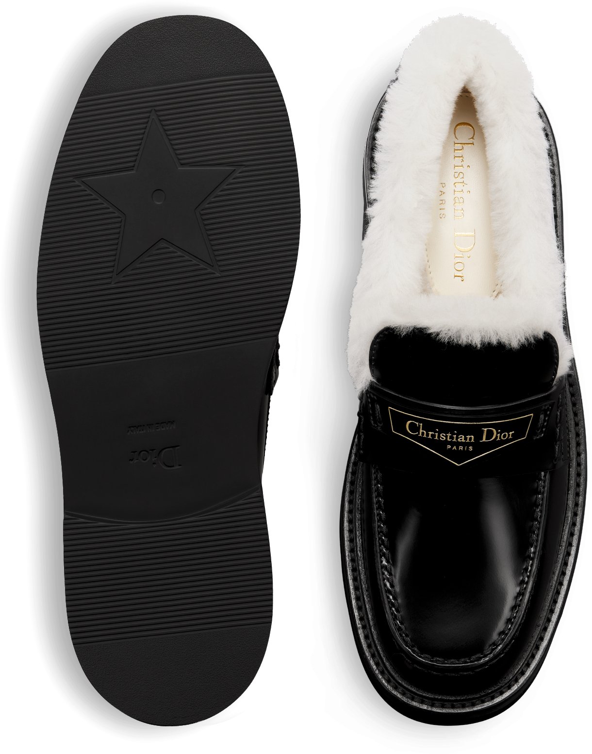 Dior Boy Loafer Black Calfskin and White Shearling | DIOR