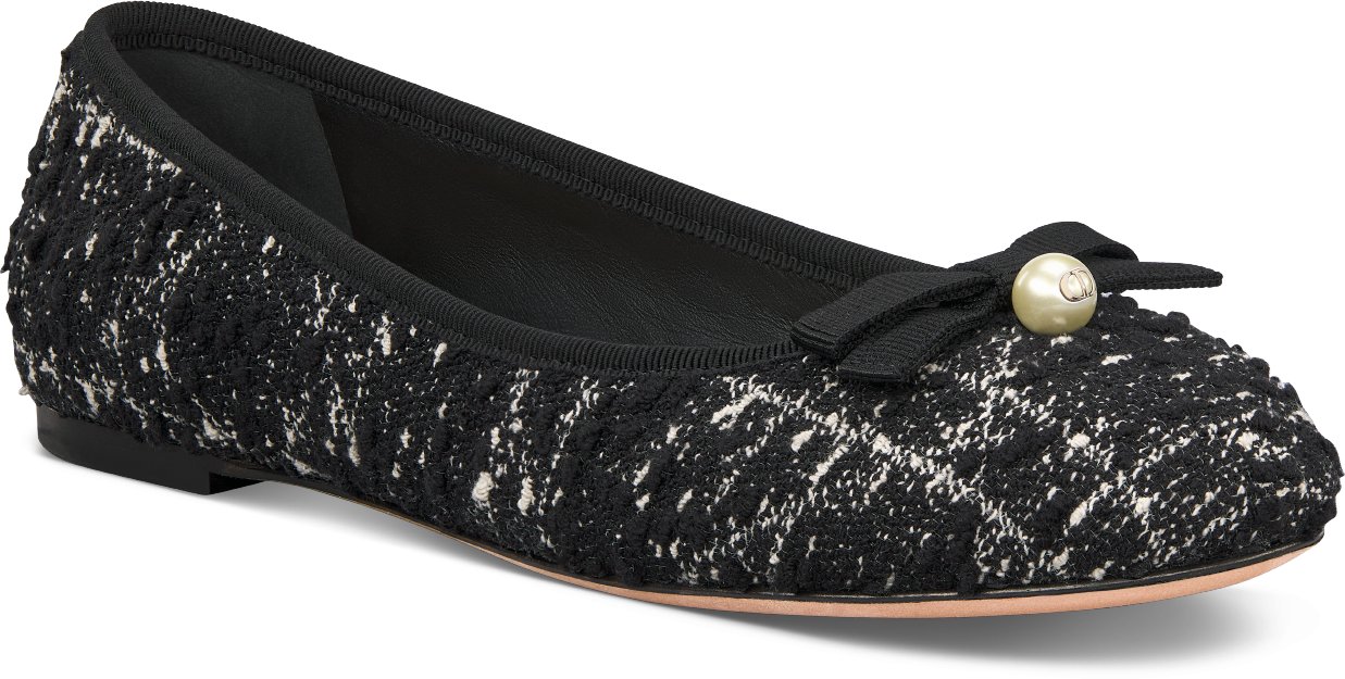 Dior Ballet Flat Black and White Cannage Tweed | DIOR