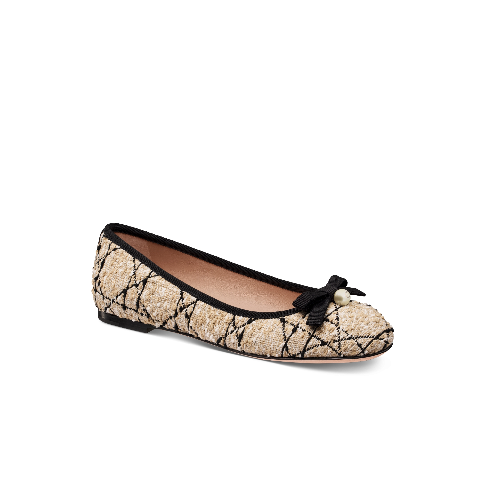 Dior Ballet Flat Beige and Black Cannage Tweed | DIOR
