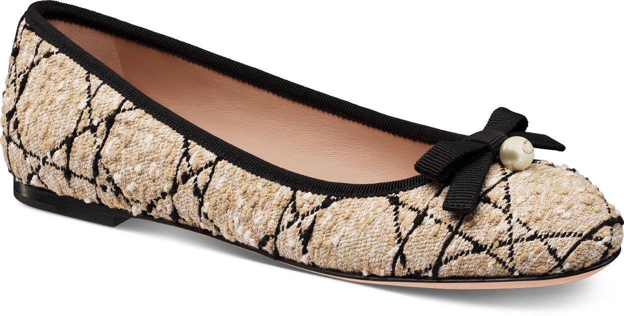 Dior Ballet Flat Beige and Black Cannage Tweed | DIOR
