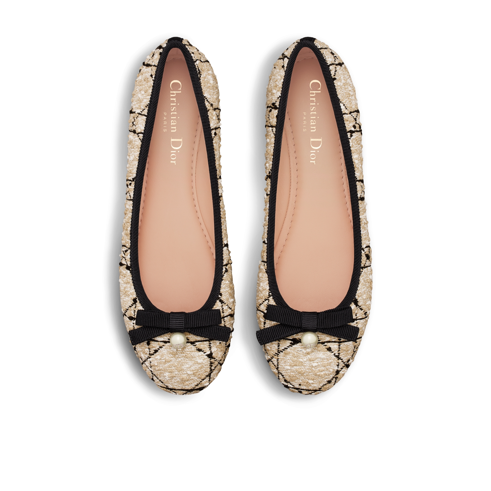 Dior Ballet Flat Beige and Black Cannage Tweed | DIOR