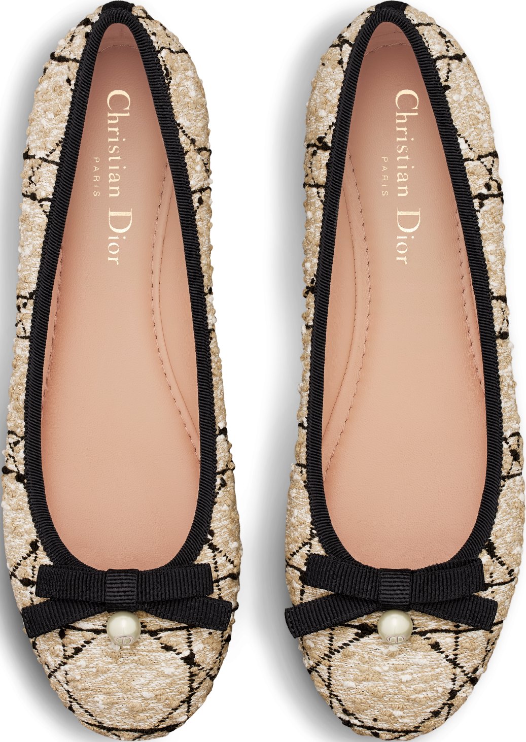 Dior Ballet Flat Beige and Black Cannage Tweed | DIOR