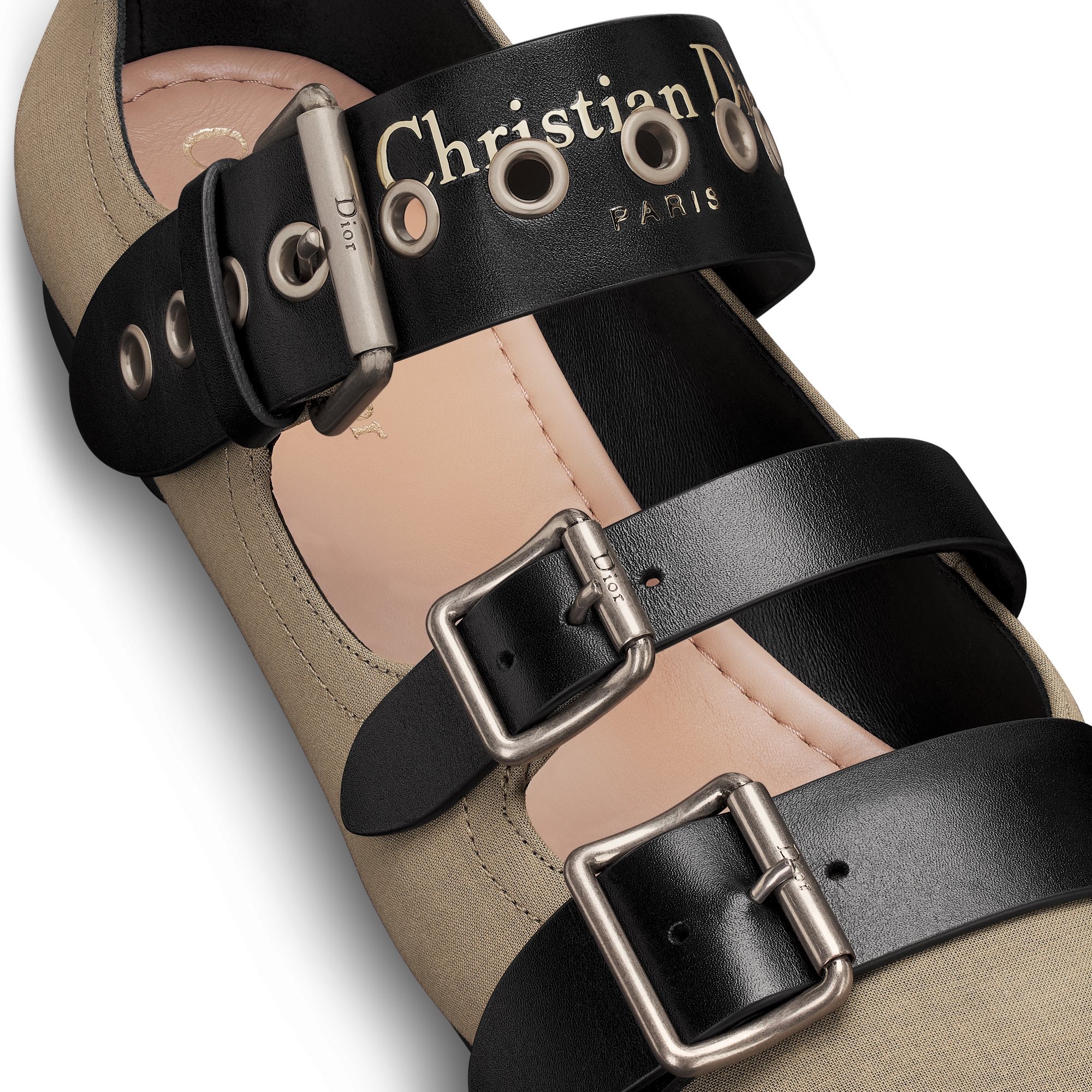 Dior Punk Ballet Flat Golden Saddle Cotton and Black Calfskin | DIOR