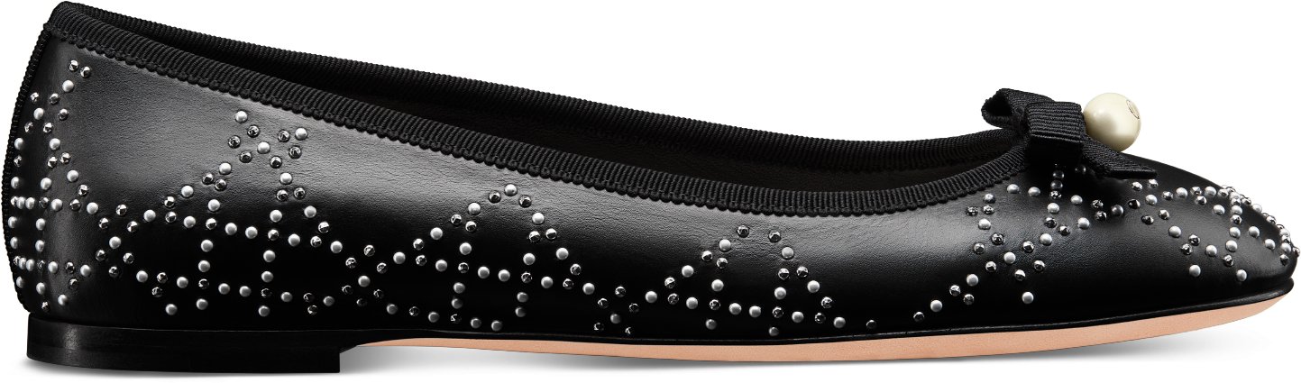 Dior Ballet Flat Black Calfskin with Cannage Motif in Silver-Finish ...