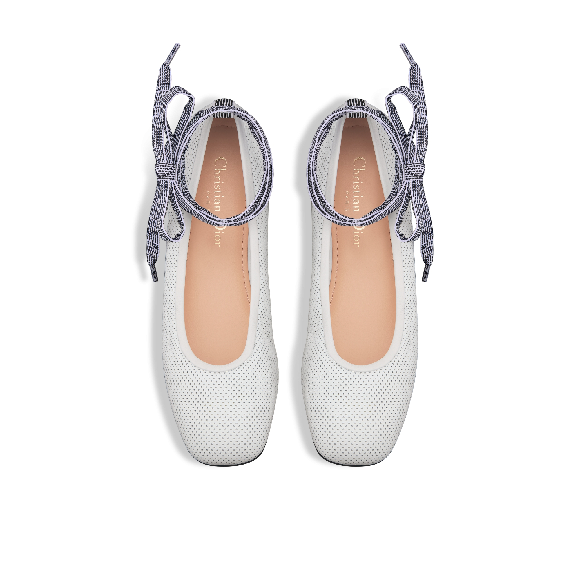 D-Journey Lace-Up Ballet Flat White Perforated Supple Lambskin | DIOR