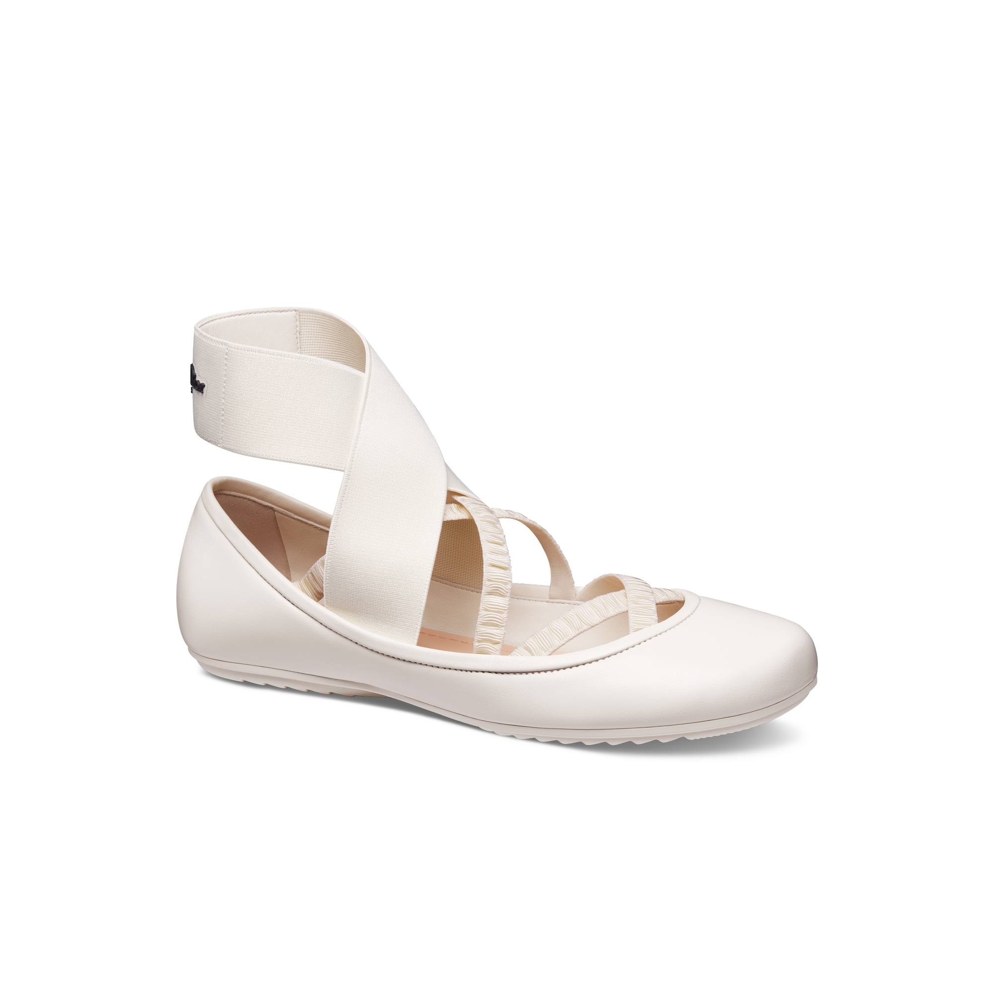 Dior Shade Ballet Flat White Lambskin and Elastic Straps | DIOR