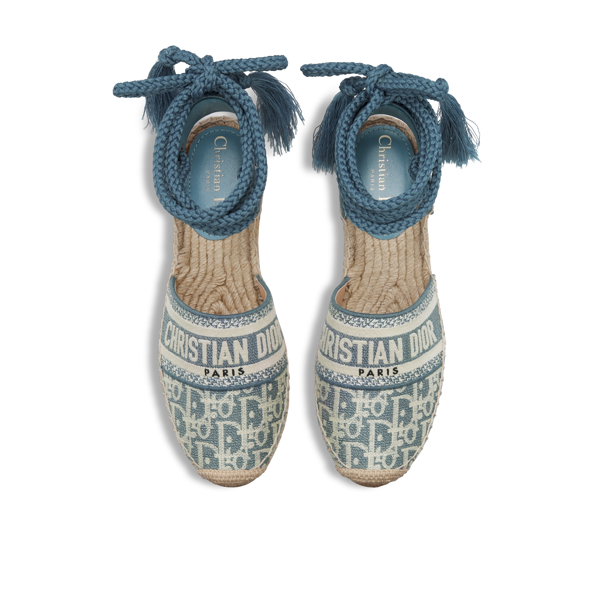 Dior Granville Lace-Up Espadrille Chambray Blue and Ecru Dior Oblique ...