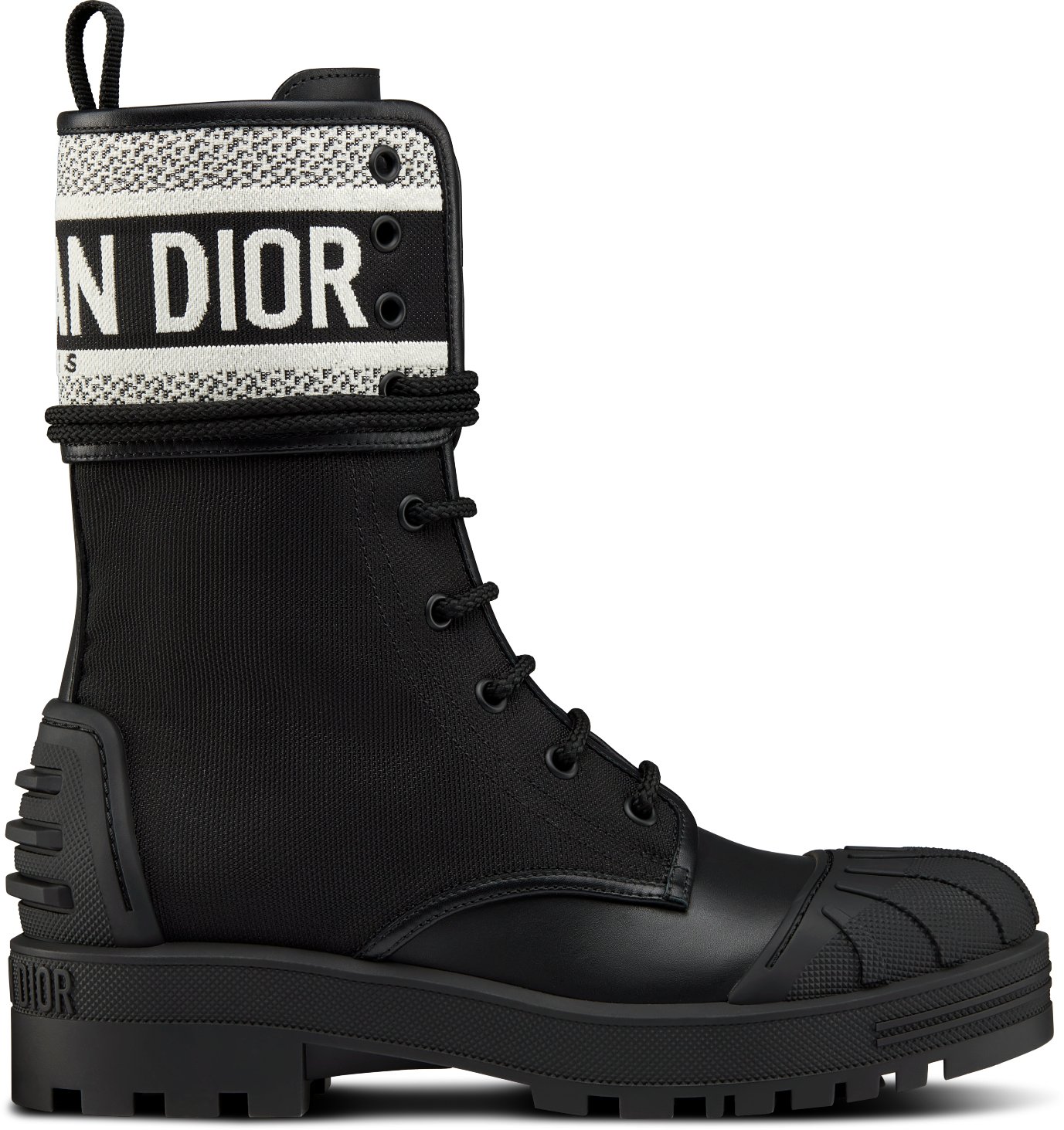 D-Major Ankle Boot Black and White Technical Fabric and Black Calfskin ...
