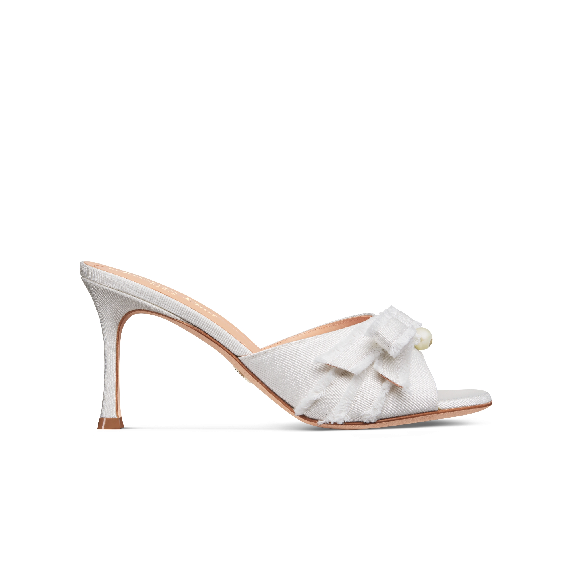 Adiorable Heeled Mule White Fringed Grosgrain | DIOR