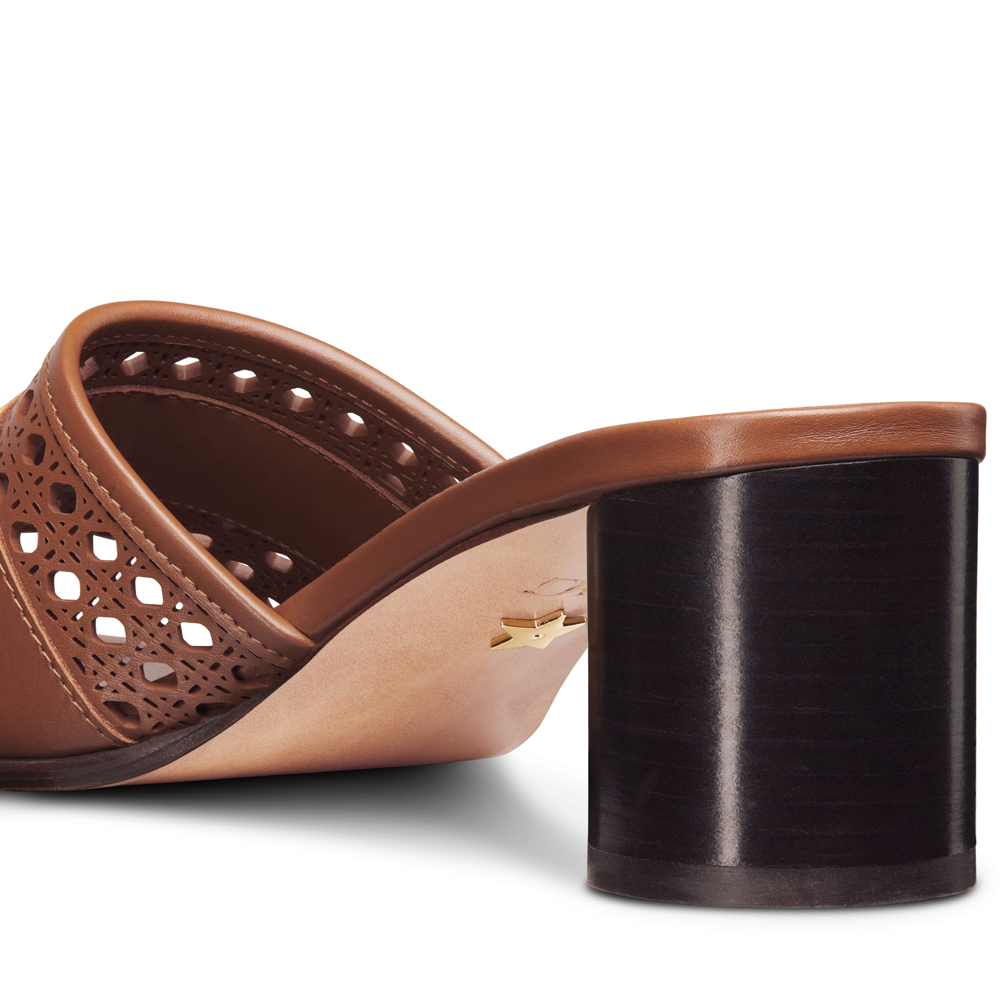D-Lane Heeled Slide Camel Calfskin with Openwork Microcannage Motif | DIOR