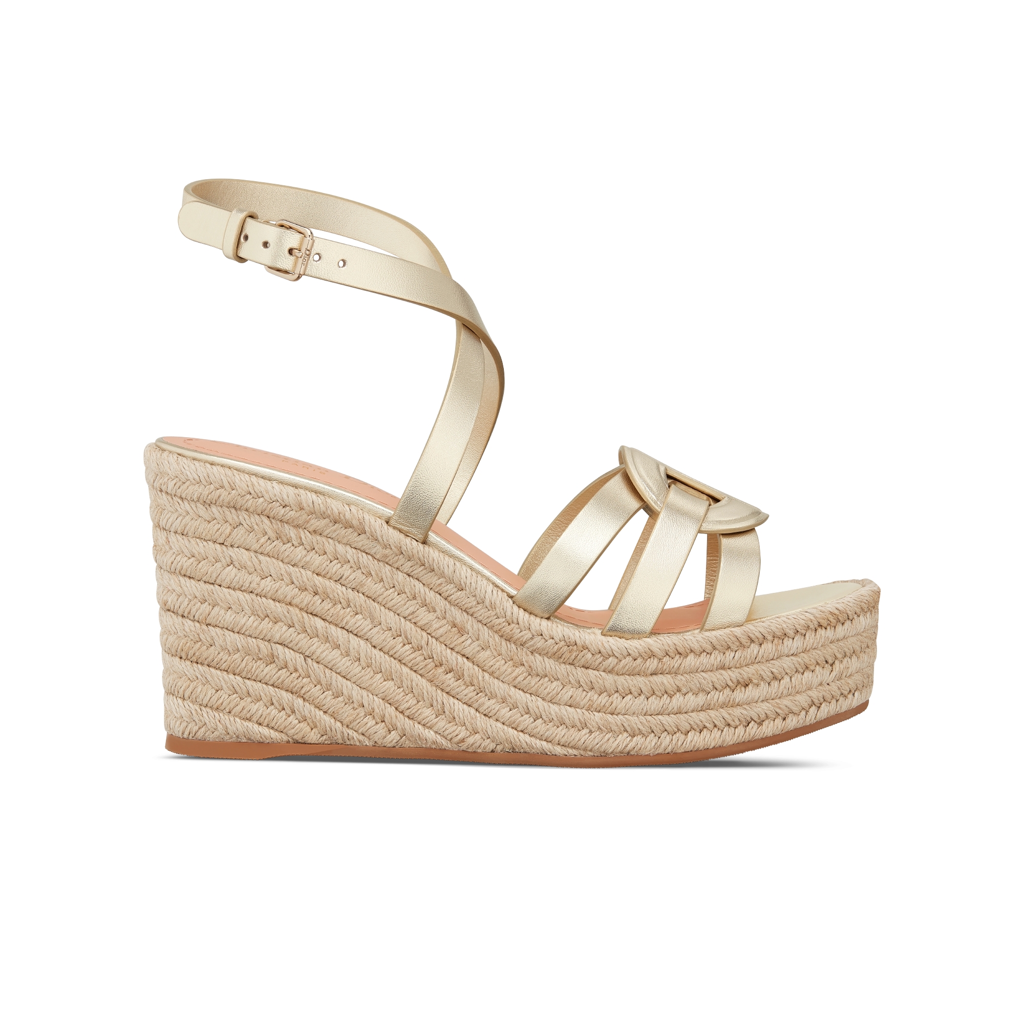 D-Club Wedge Sandal Gold-Tone Laminated Lambskin | DIOR