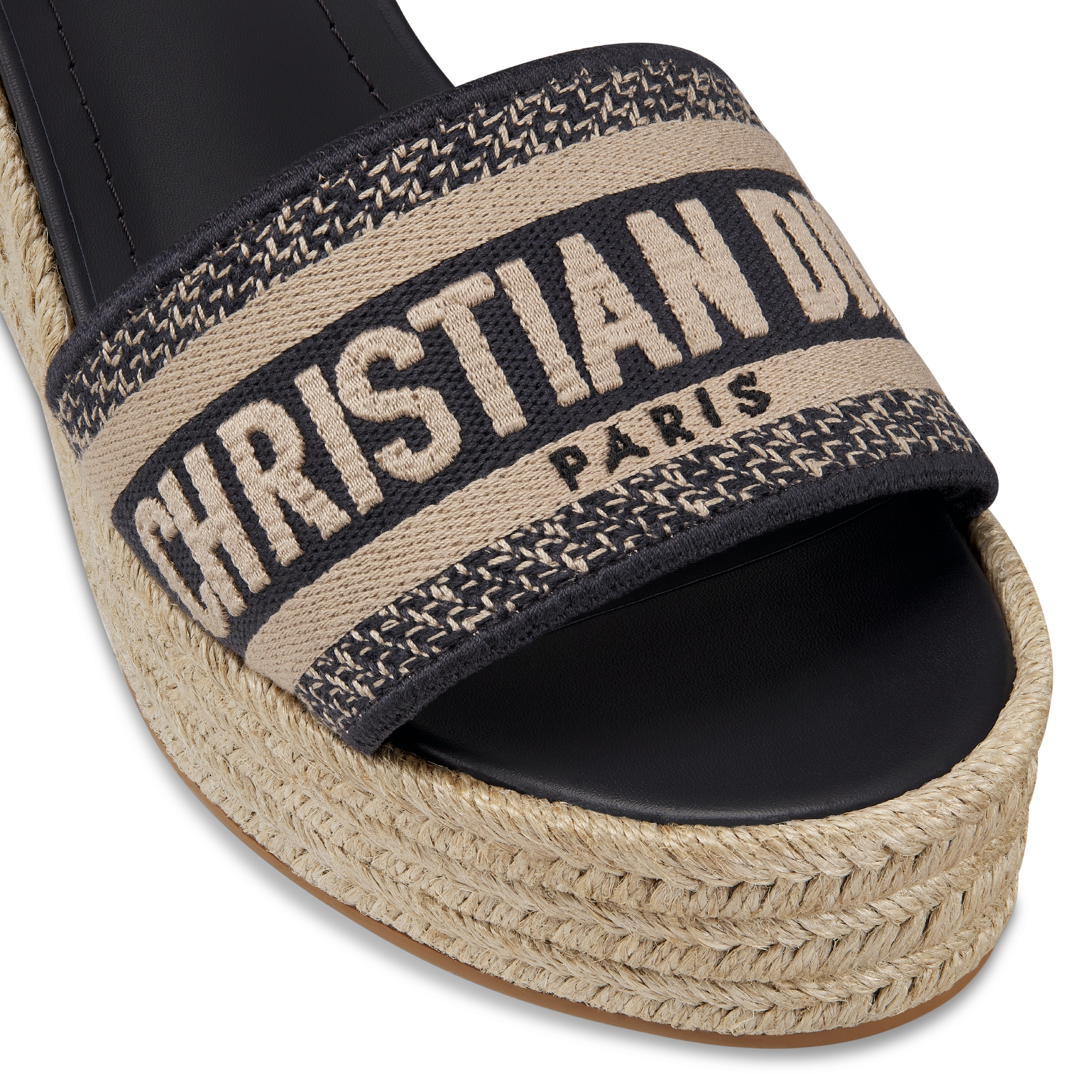 Dway Wedge Sandal Deep Blue Calfskin and Embroidered Cotton | DIOR