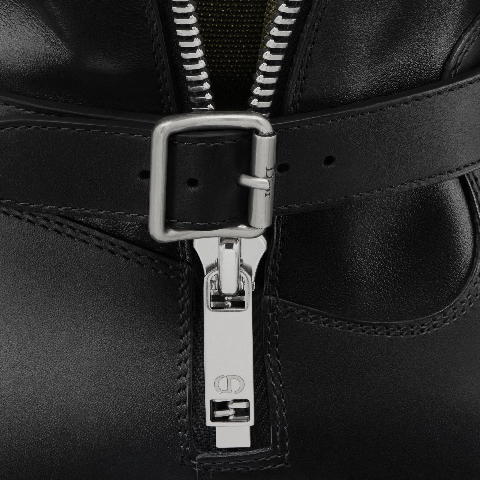 D-Major Boot Black Calfskin and Khaki and Black Technical Fabric | DIOR