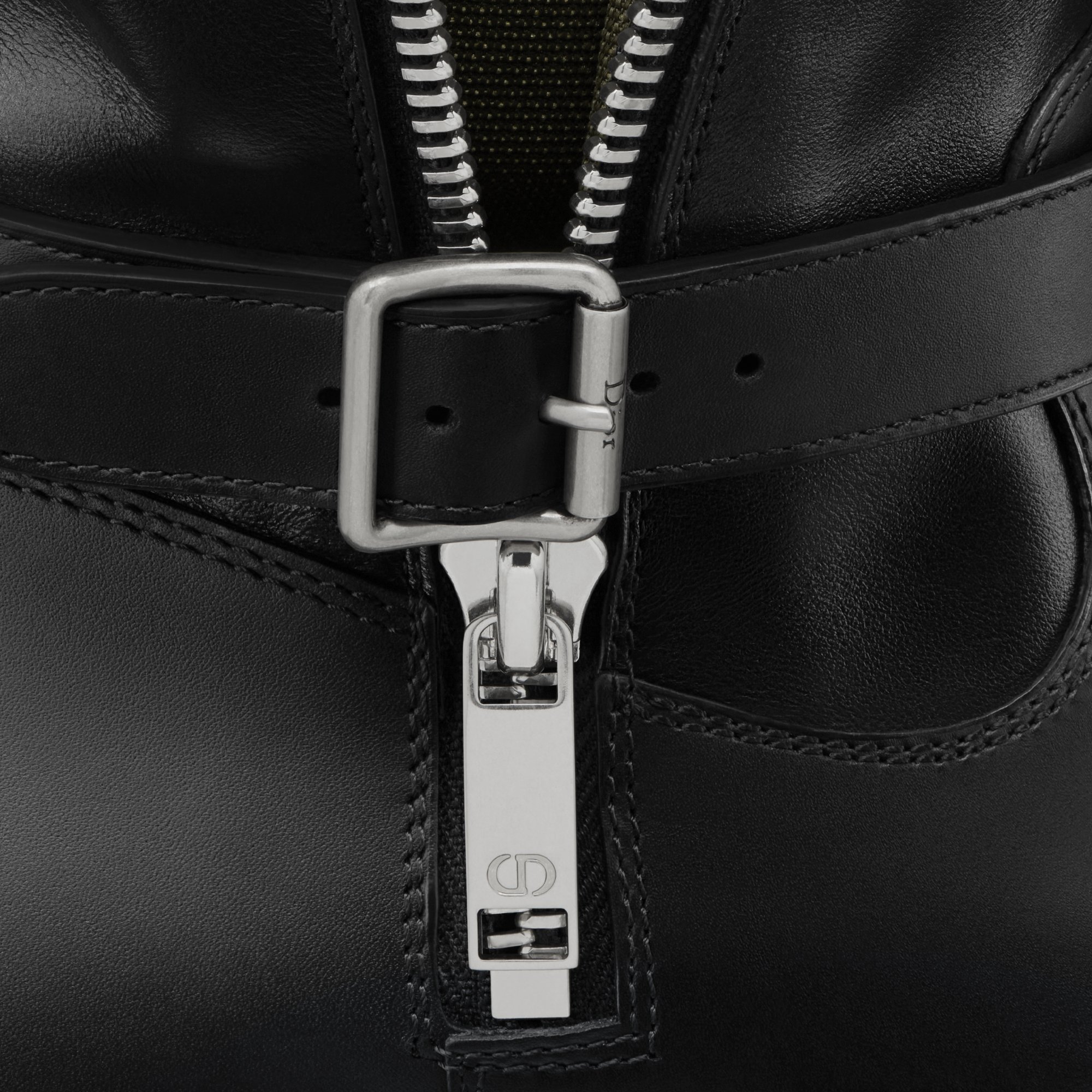 D-Major Boot Black Calfskin and Khaki and Black Technical Fabric | DIOR