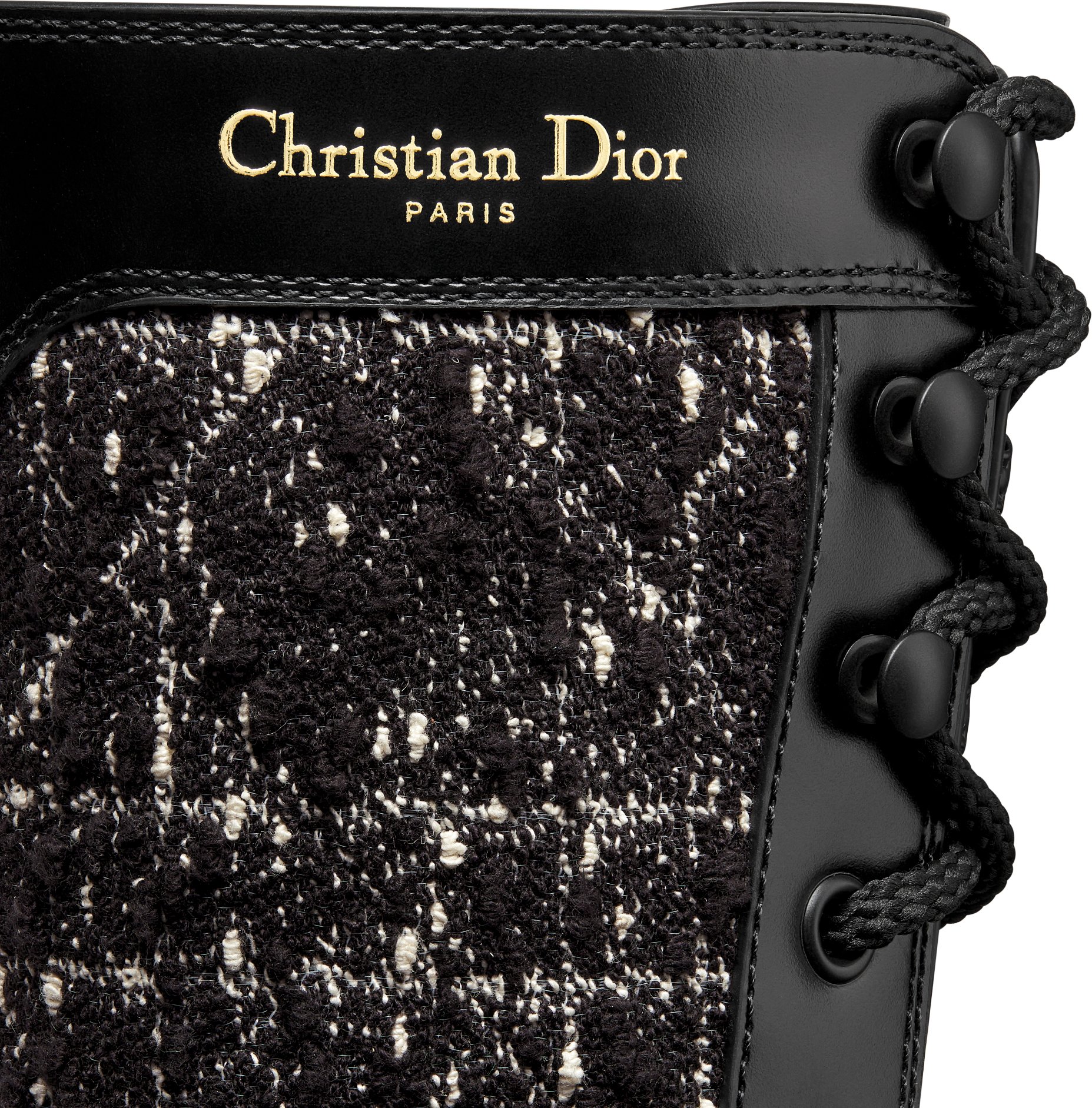 D-Unit Ankle Boot Black Calfskin with Black and White Cannage Tweed | DIOR