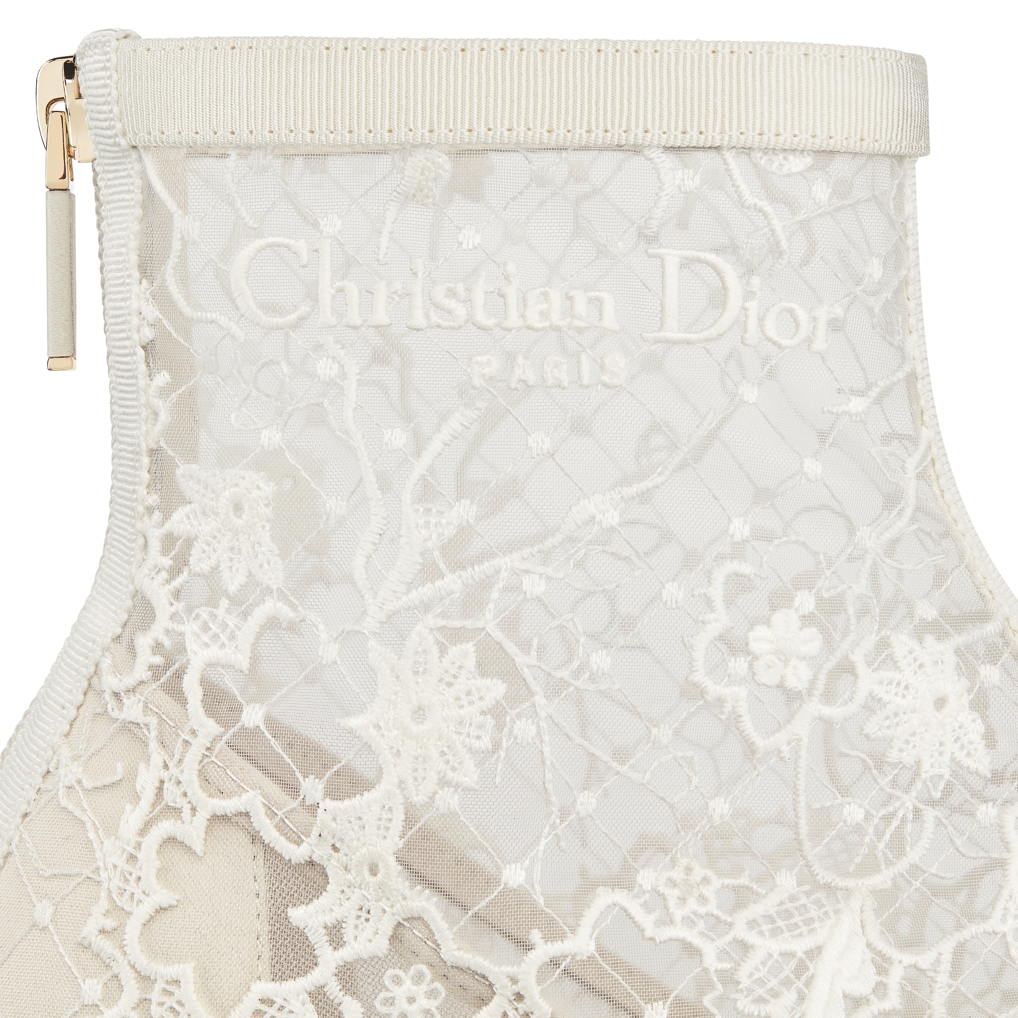 Naughtily-D Heeled Ankle Boot Transparent Mesh Embroidered with White ...